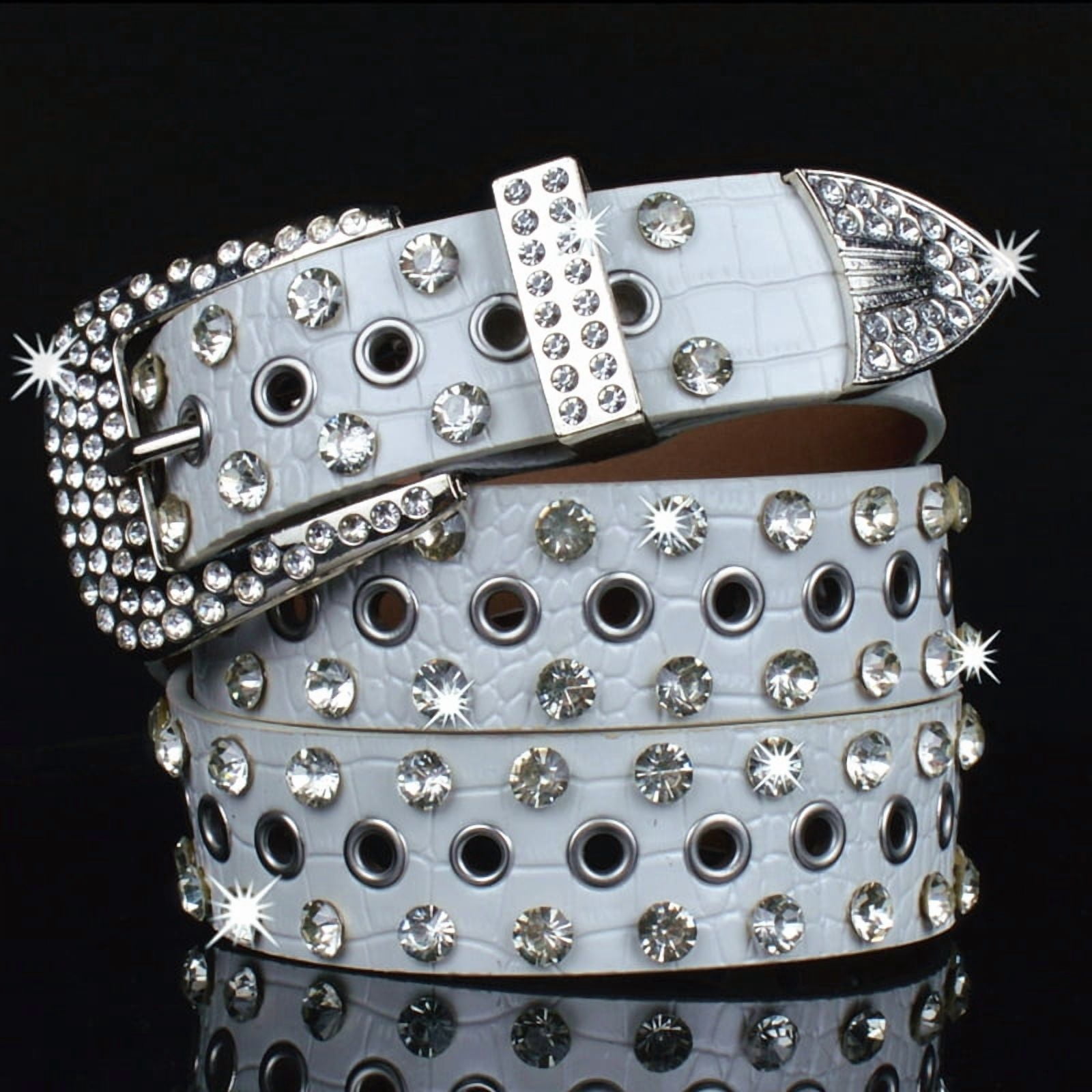 Zhuge Unisex Western Rhinestone Leather Belt, Bling Studded Diamond ...
