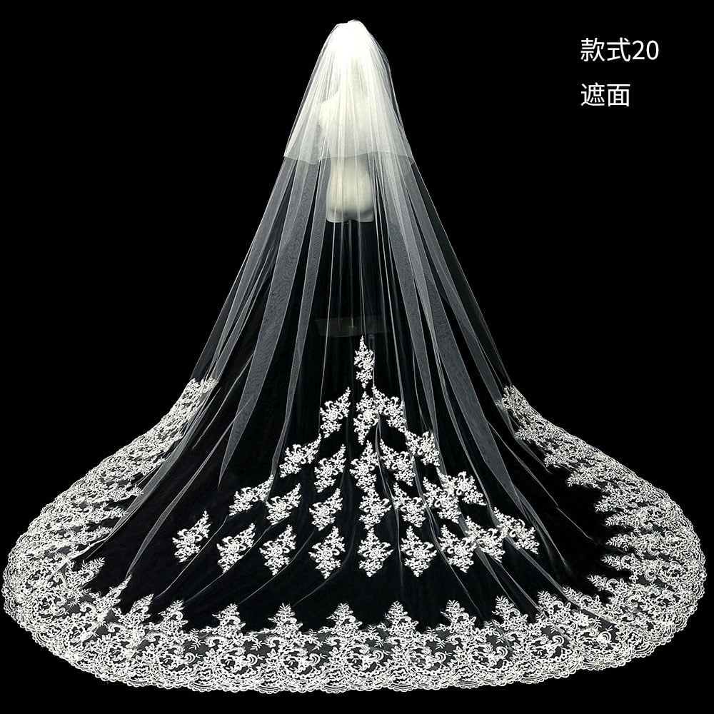 Zhuge White Ivory Wedding Veils Lace Edge Cathedral Length Wedding ...