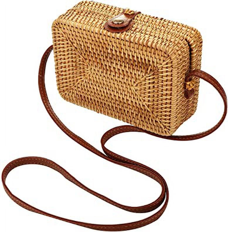 Zhuge Womens Straw Bag Round Rattan Crossbody Bag Handwoven Natural ...