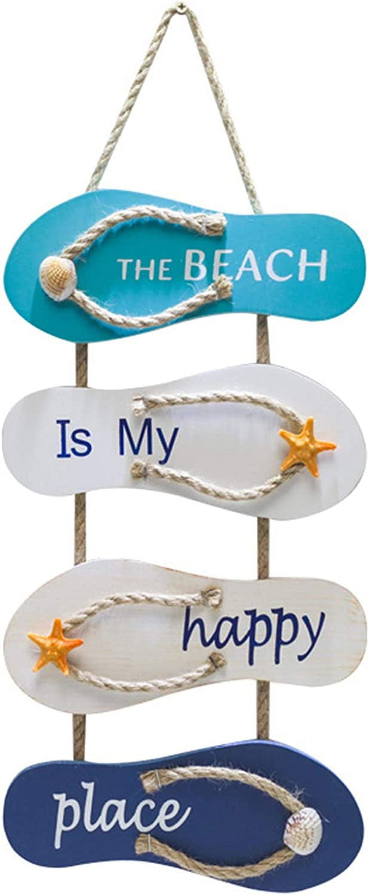 Zhuge Wooden Flip Flop Wall Decor - Beach Themed Plaque with 'Beach Is ...