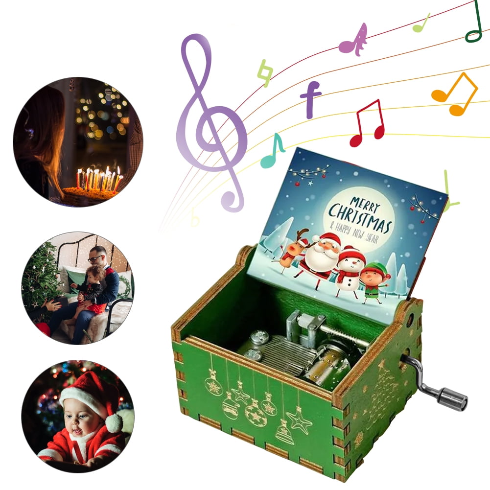 Zhuitw Hand Crank Engraved Musical Box Vintage Christmas Music Box ...