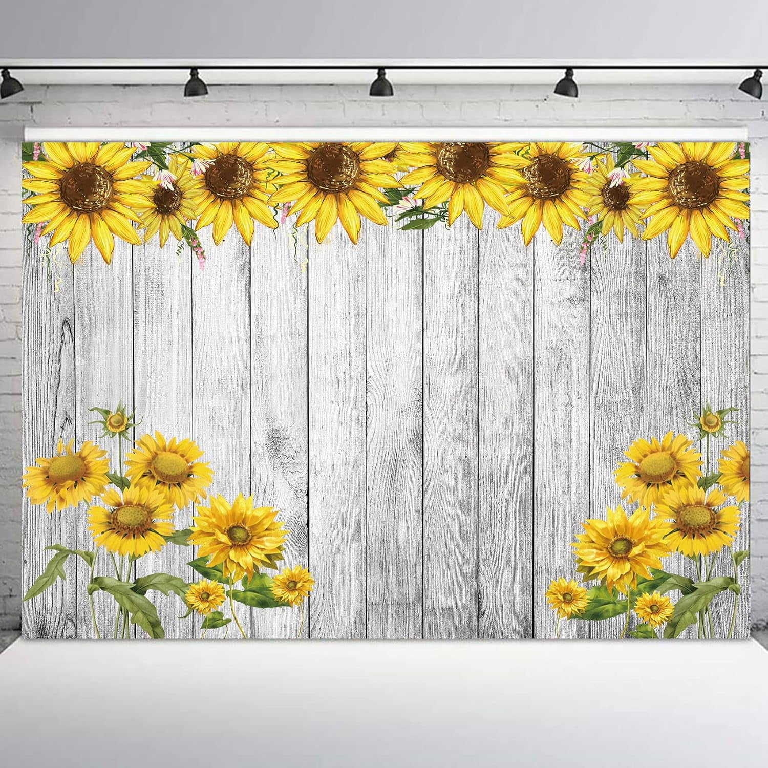 Zhung Ree Sunflower Backdrops for Photoshoot 5x3ft Fabric Rustic Wood ...