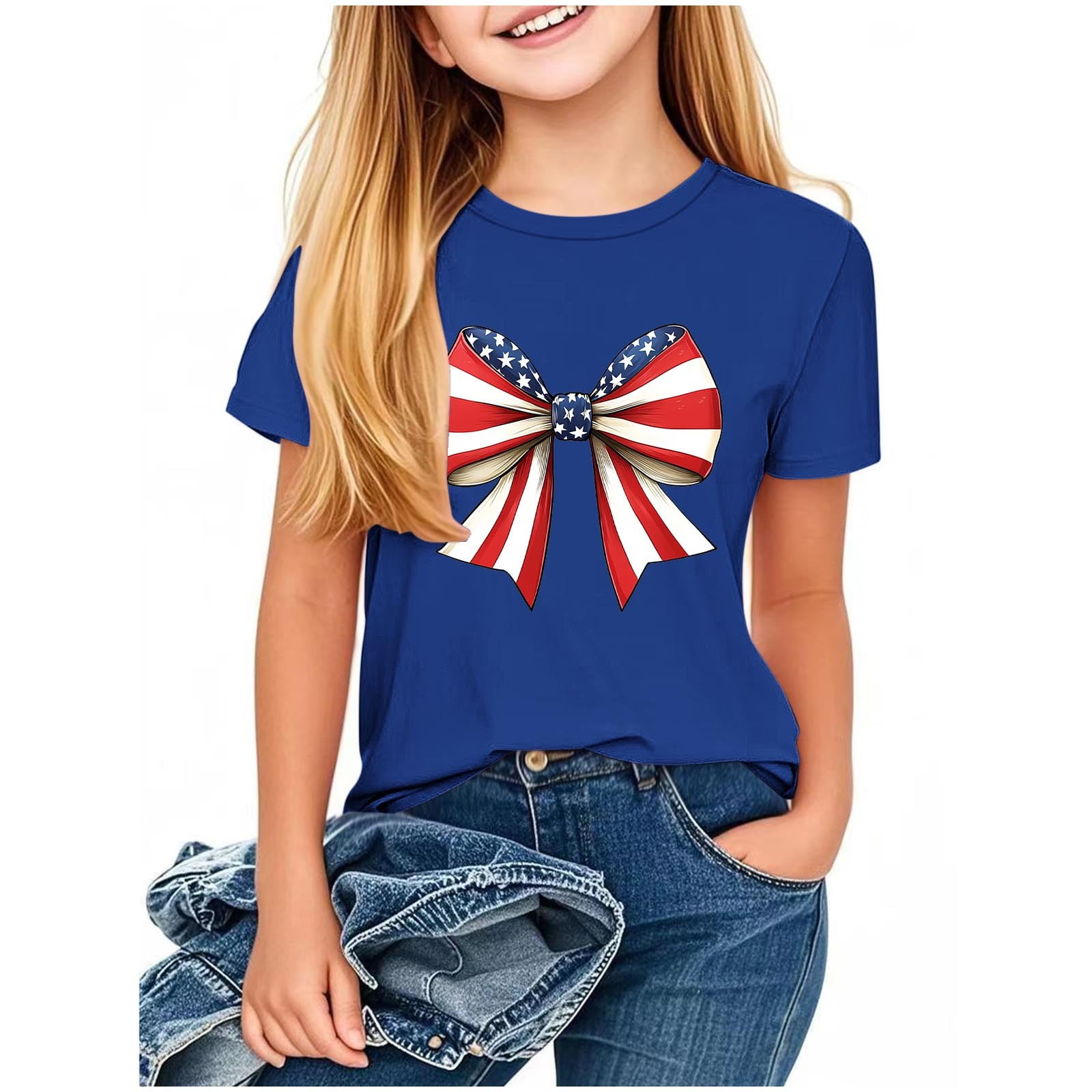 ZhuoLiL Clothes for Girls 2T Girls' Patriotic Bow Print T-Shirt - Loose ...