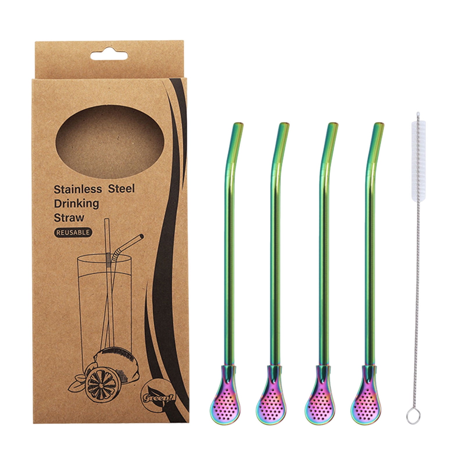 ZhyrZng 4PC Metal Straw Spoons for Drinks With A Cleaning Brushes, Tea ...