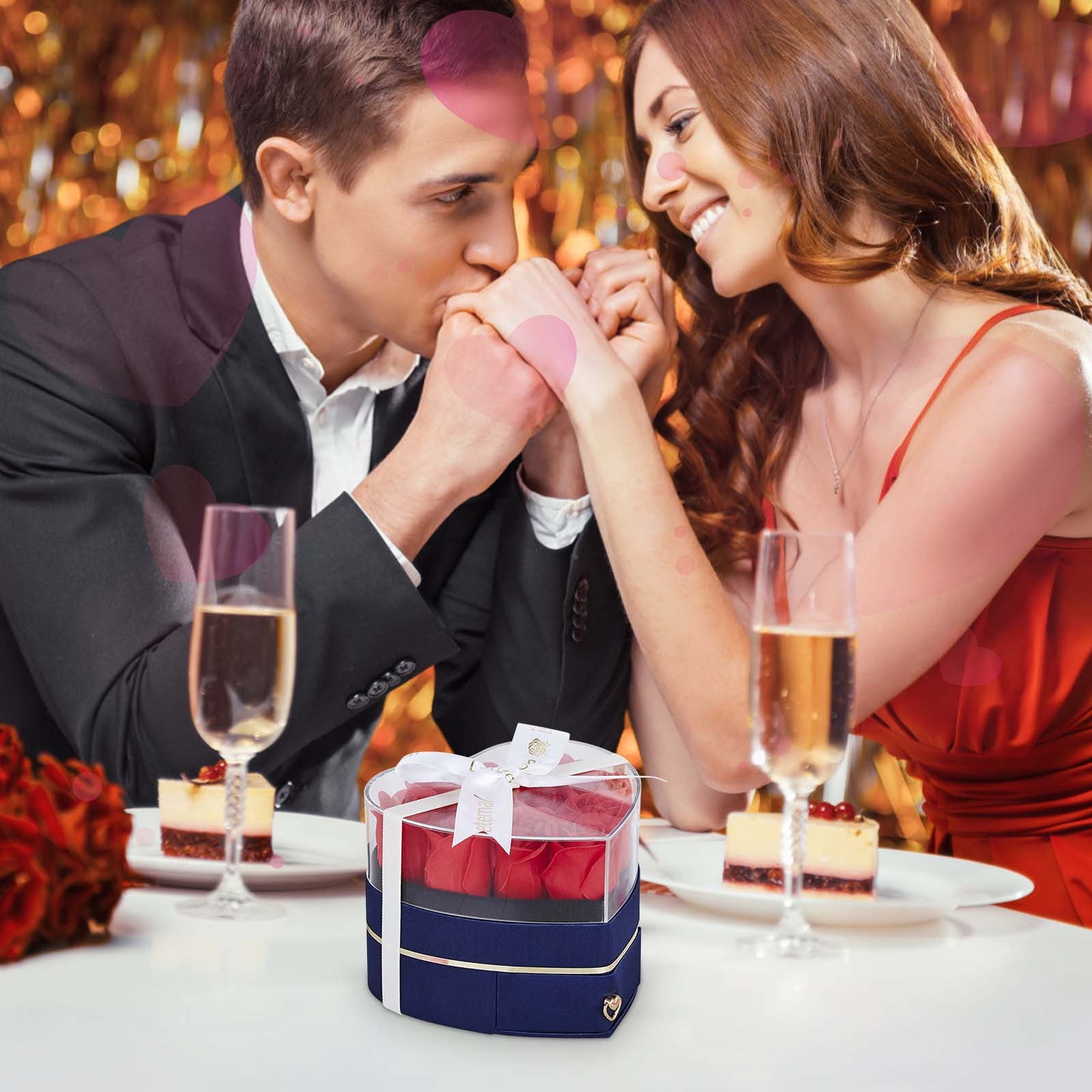 ZhyrZng Heart Shaped Ring Box, Preserved Flower Rose Ring Box, Velvet ...