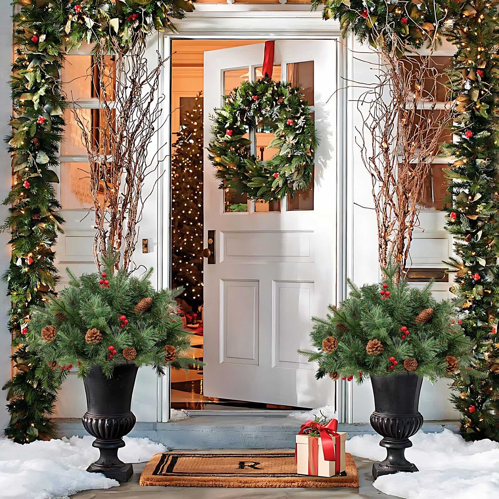 ZhyrZng Holiday Planter, Holiday Planters with Lights, Semi-circle Snow ...