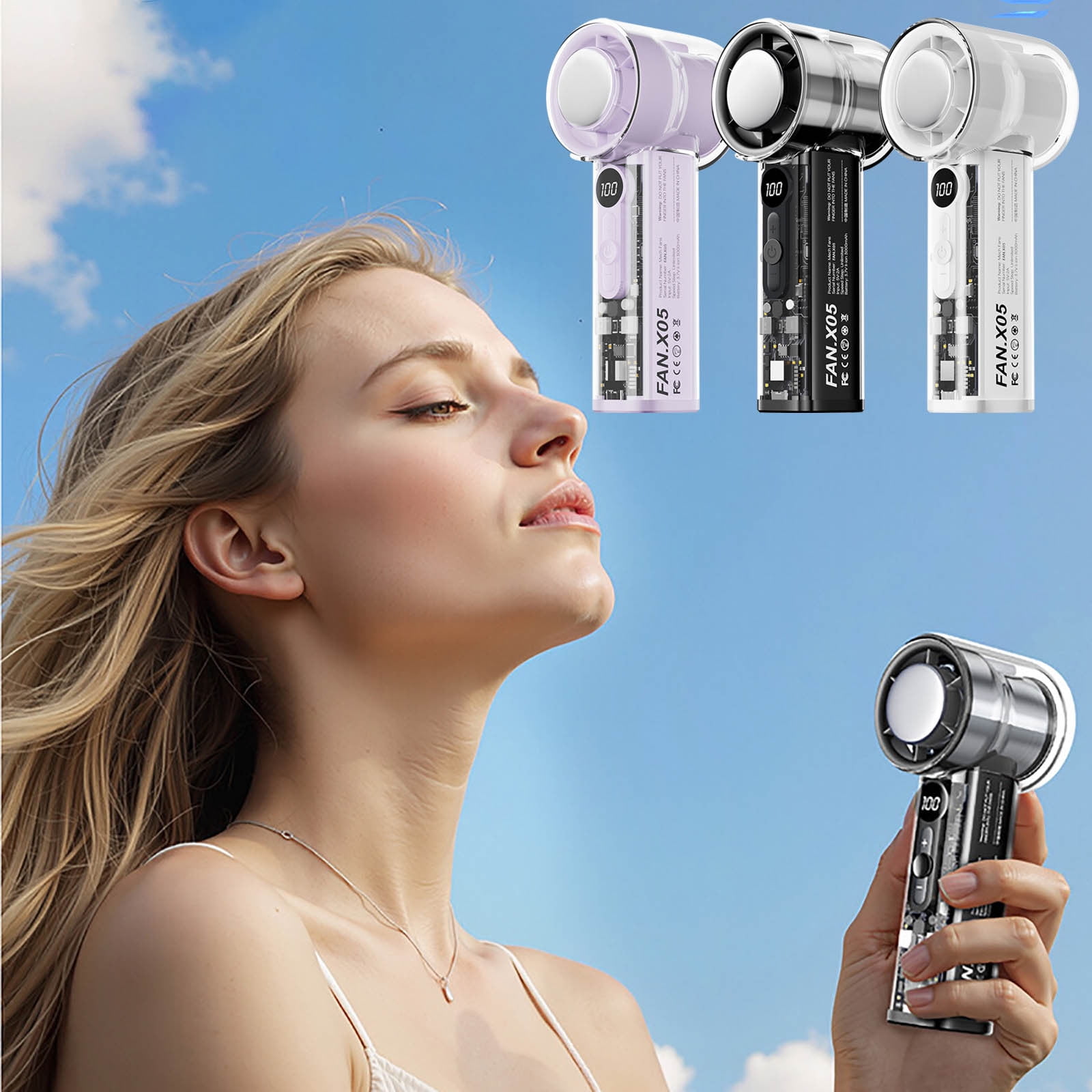 ZhyrZng Neck-hanging USB Fan Digital Display Turbo Fan Folding Handheld ...