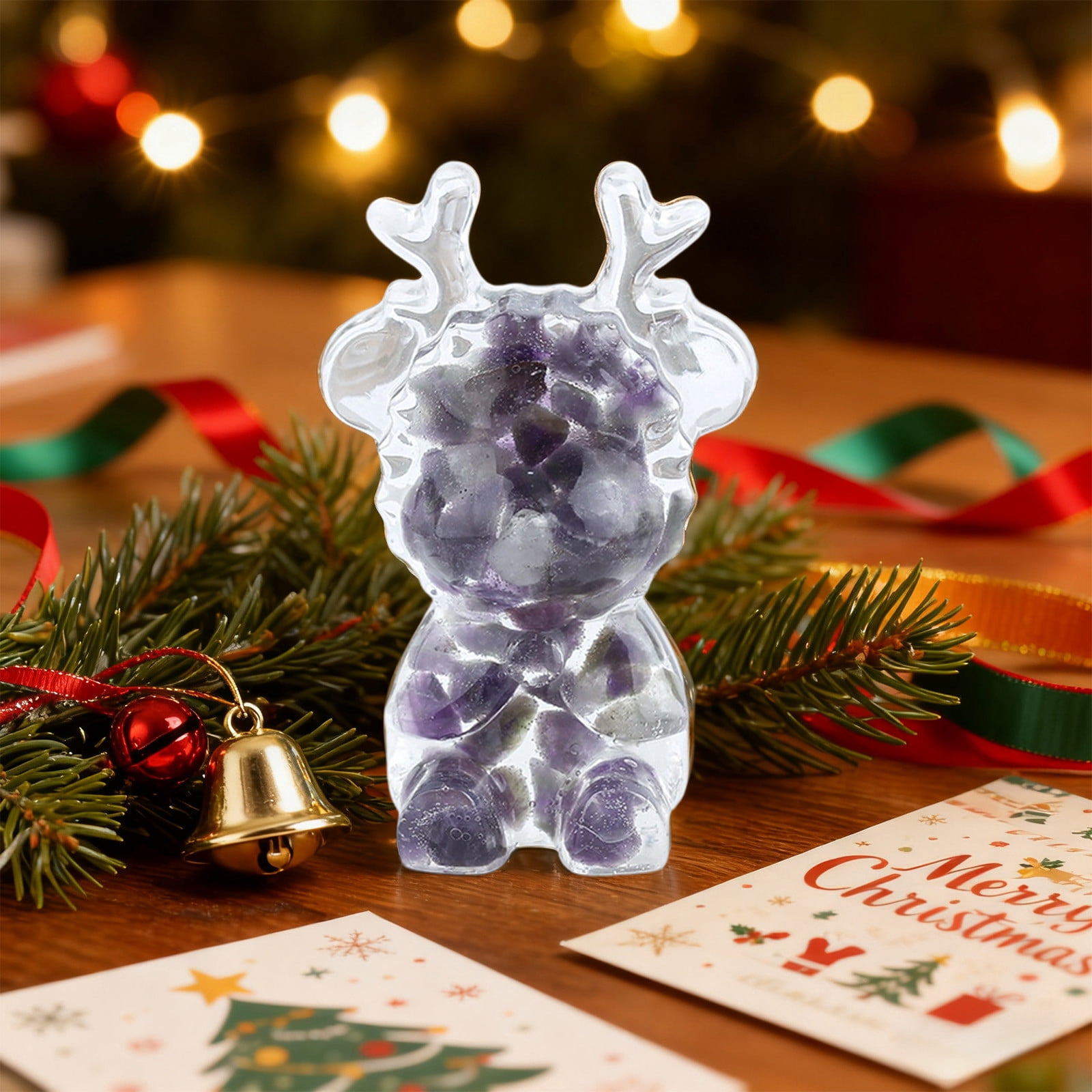 ZhyrZng Resin Christmas Deer Figurine | Crystal Crushed Stone Desktop ...