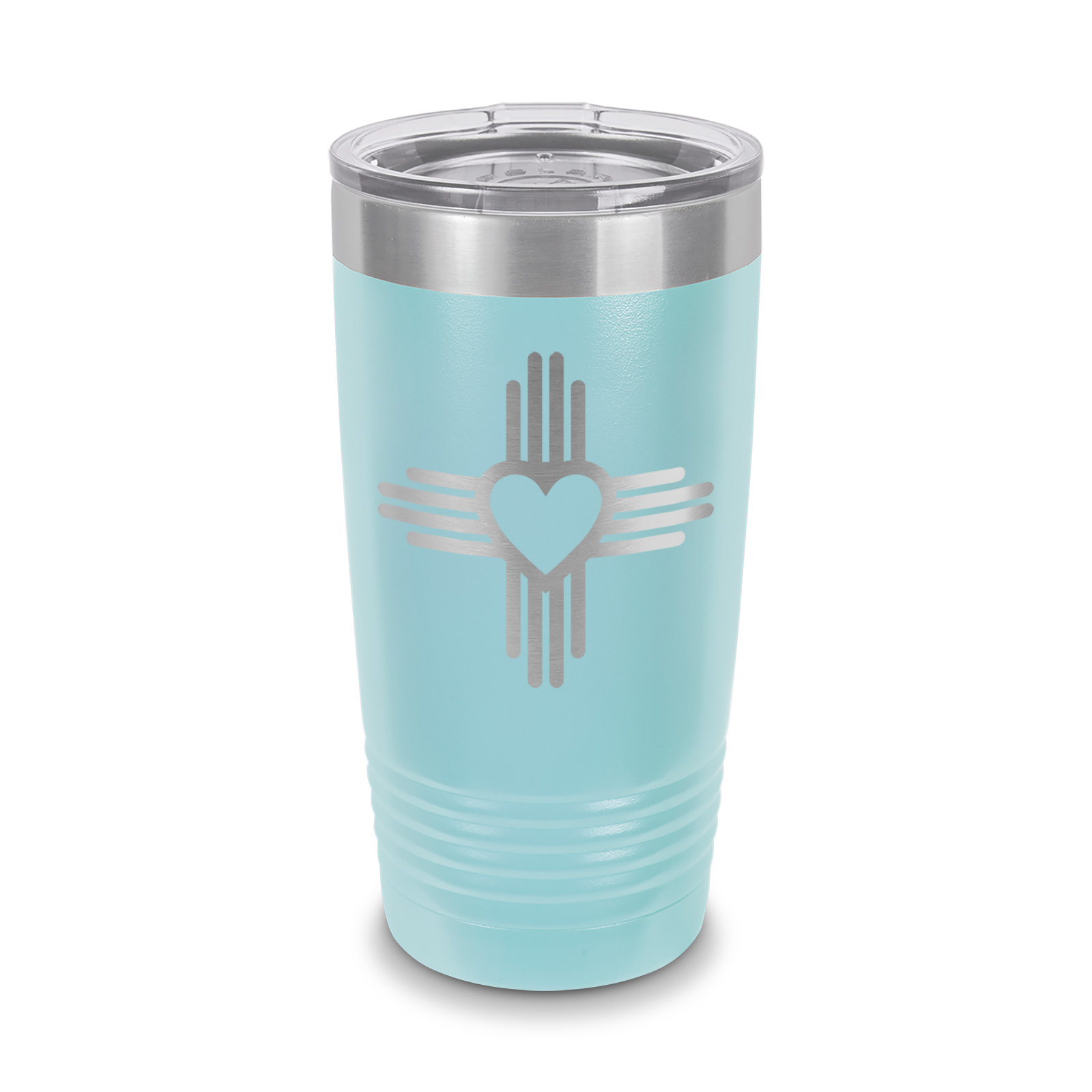 Zia Heart Symbol Tumbler 20 oz - Laser Engraved w/ Clear Lid ...