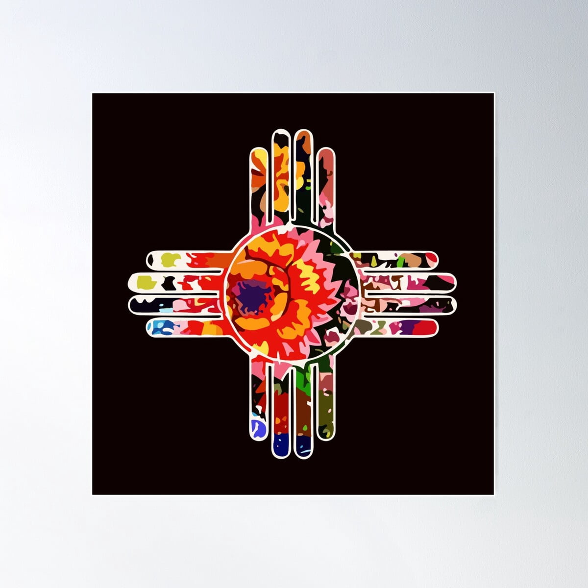 Zia Symbol Flower Gift New Mexico Red Poster Wall Art, Modern Wall ...