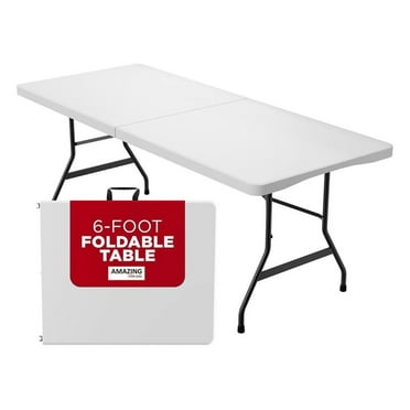 Mainstays White 8 Foot Easy Fold Folding Plastic Table, Heavy Duty ...