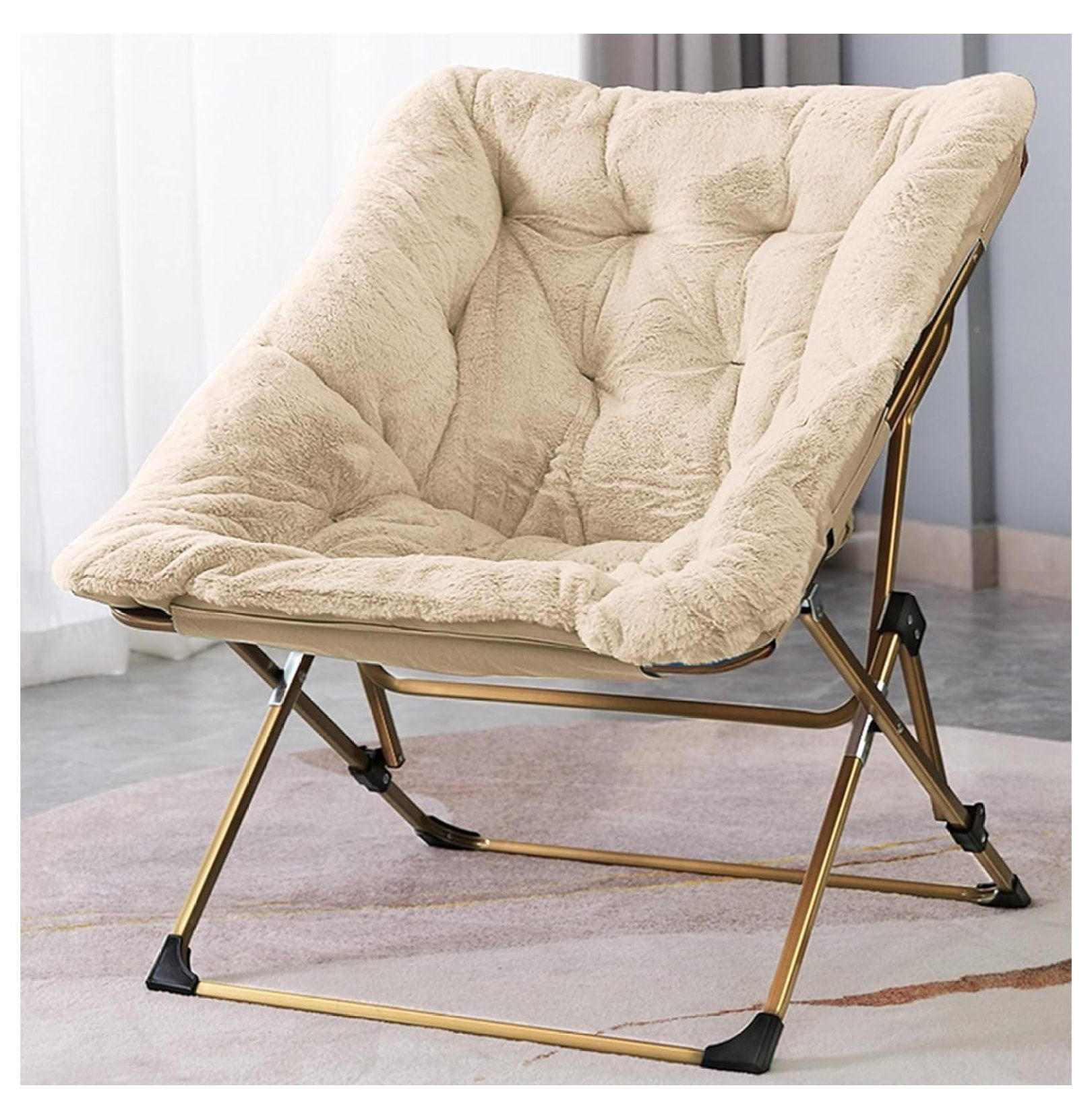 ZiaZbYinY Comfy Saucer Chair, Folding Faux Fur Lounge Chair for Bedroom ...
