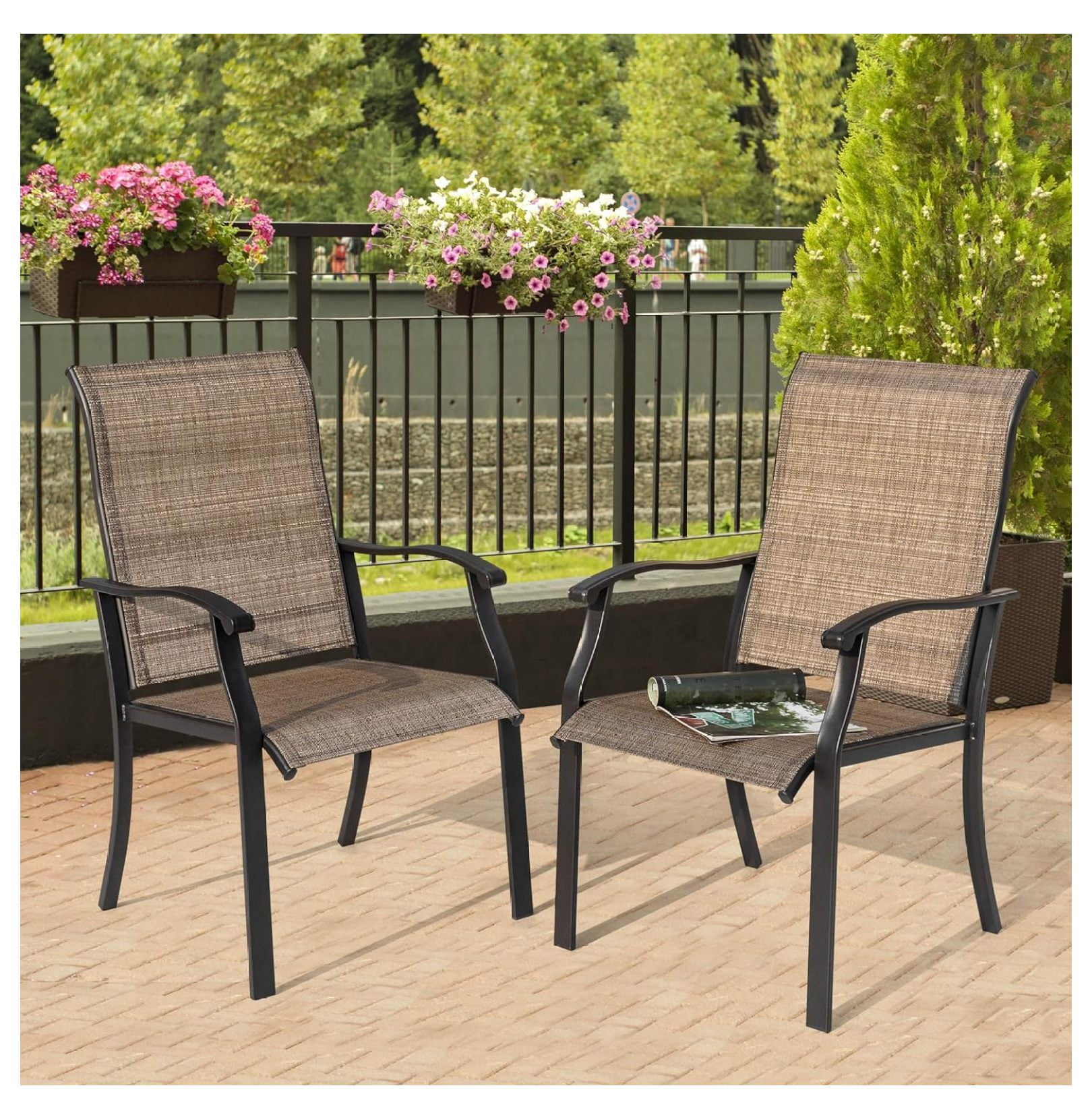 ZiaZbYinY Patio Dining Chairs Set of 2, Outdoor Textilene Dining Chairs ...