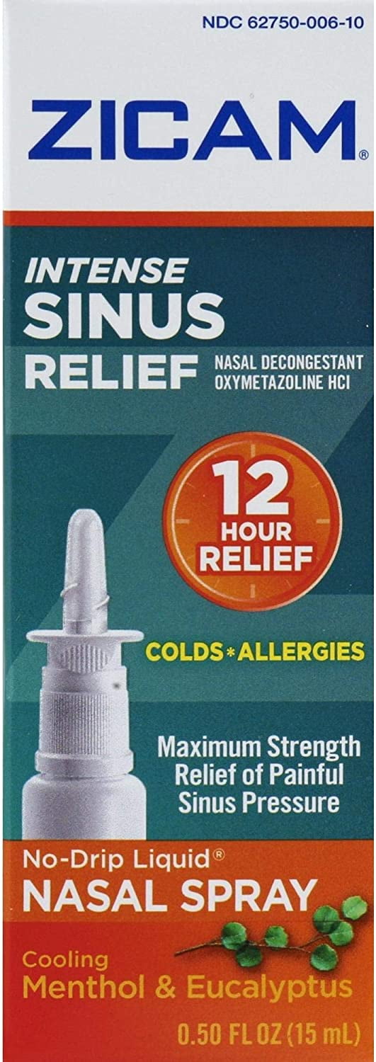Zicam Intense Sinus Relief Nasal Spray,Transparent Cooling Menthol and ...