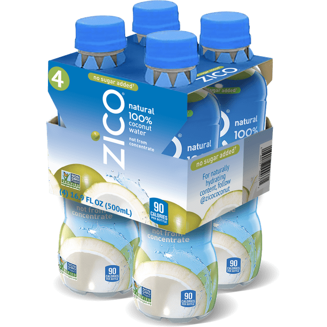 Zico 100% Natural Coconut Water, 16.9 fl oz, 4 Pack - Walmart.com