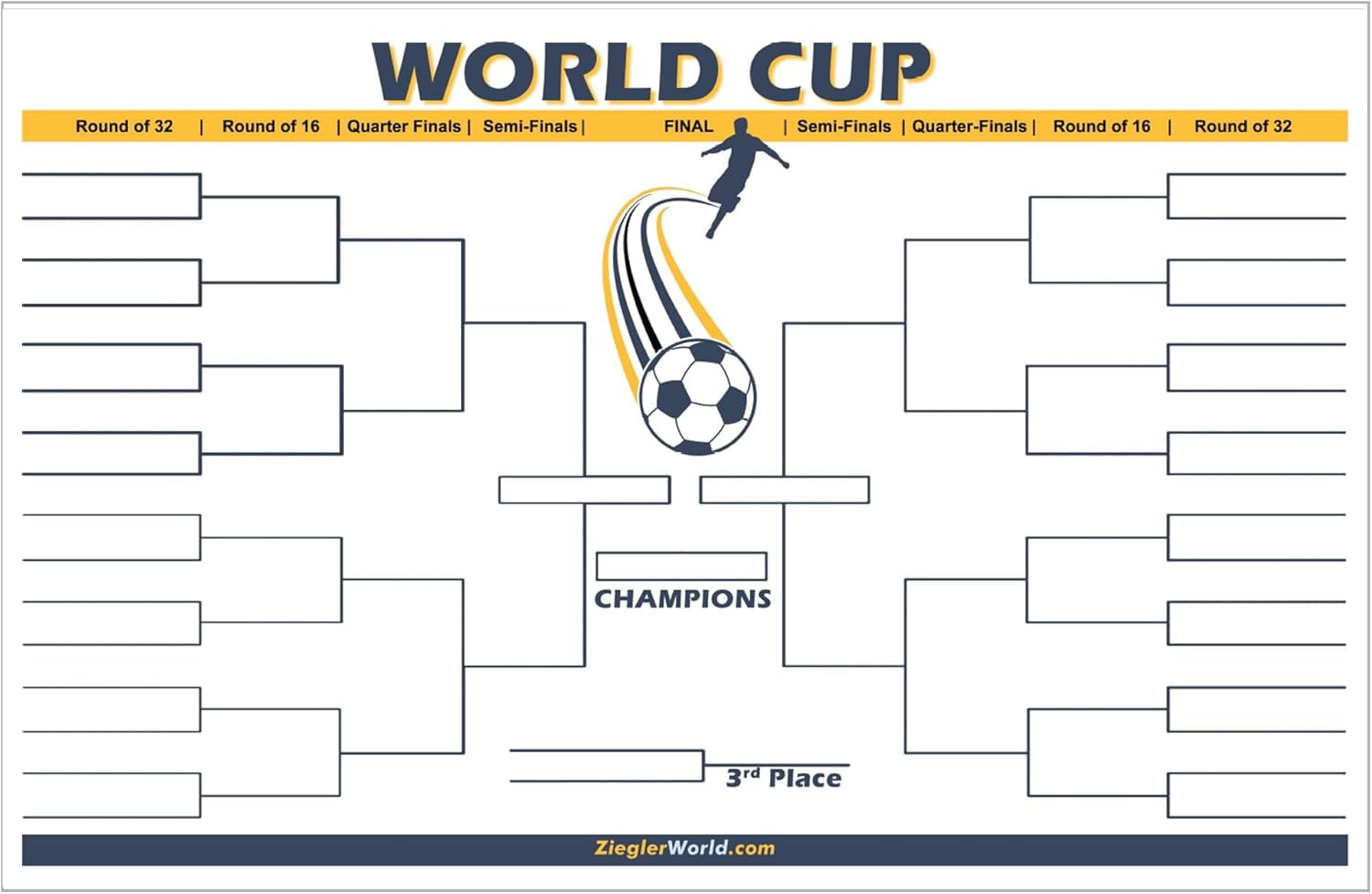 Zieglerworld 2026 World Cup Soccer - Football 32 Team Reusable Tournament Bracket Chart Poster ...