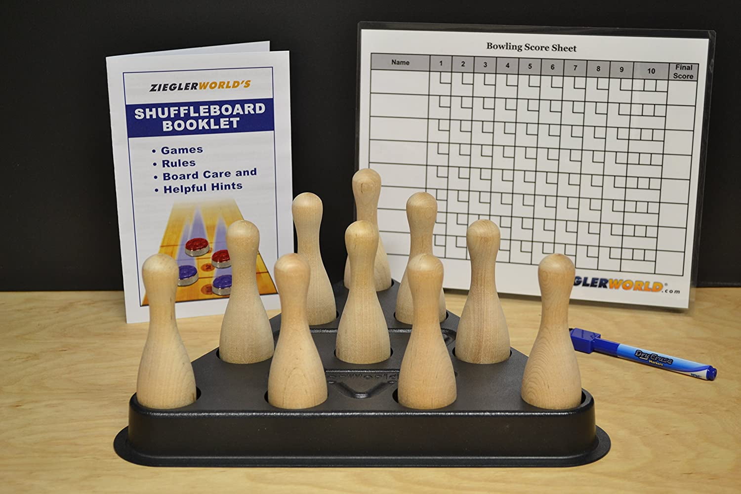 Zieglerworld Table Shuffleboard Bowling Brown Pins, Pinsetter Rack ...