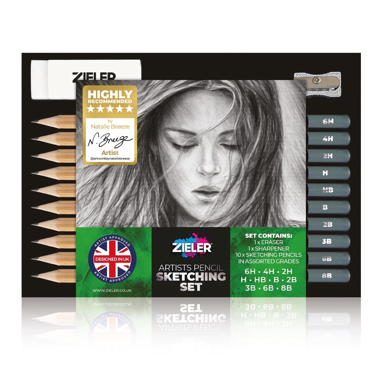 Zieler Artists Pencil Sketching Set, 10 Graded Pencils, Eraser & Metal ...