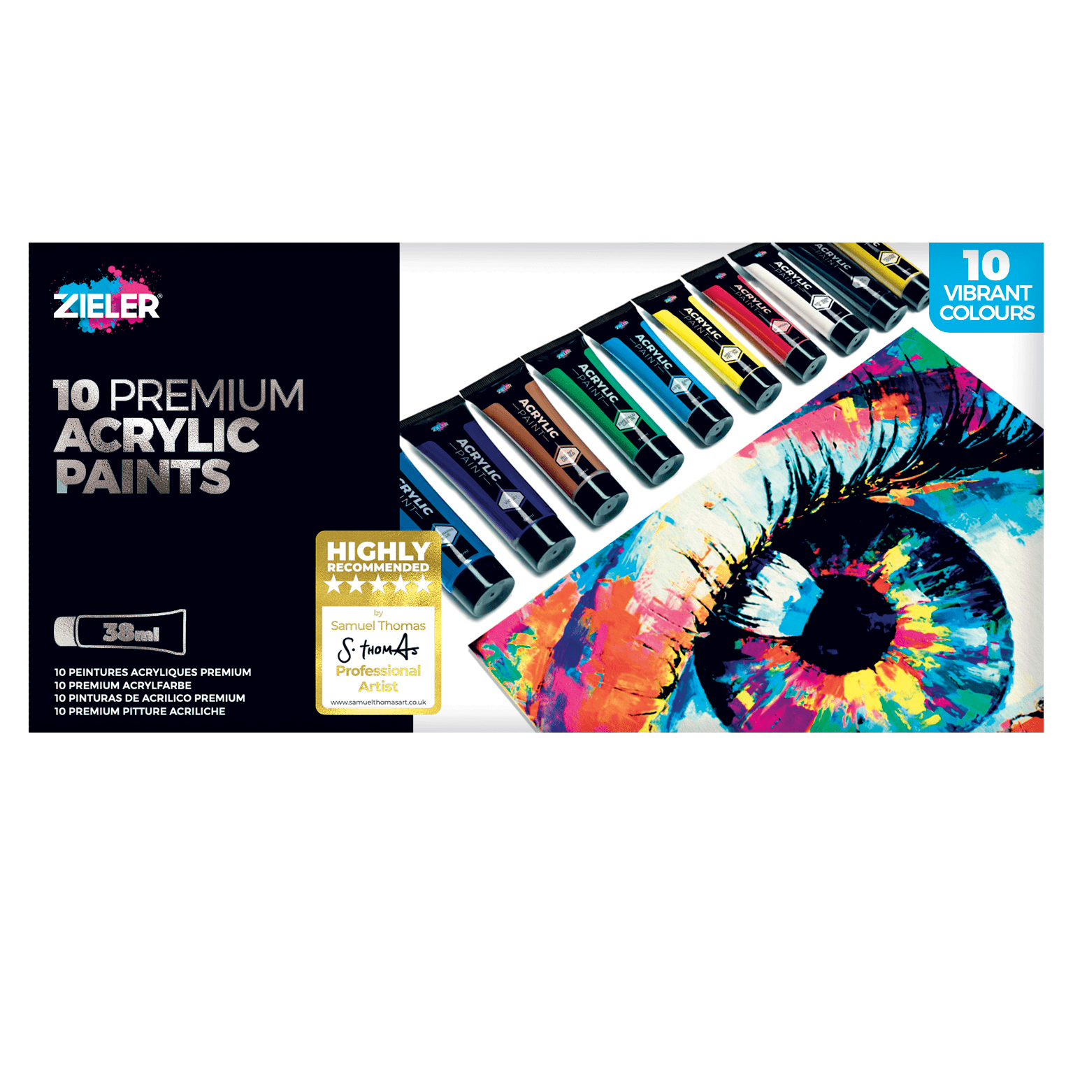 Zieler® Premium Acrylic Paint Selection Set (10 Tubes - 38ml ...