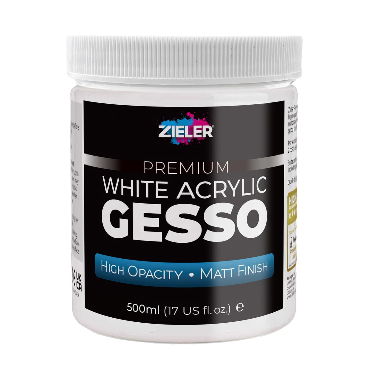 Zieler® Premium White Acrylic High Opacity Gesso, Matt Finish (500ml ...