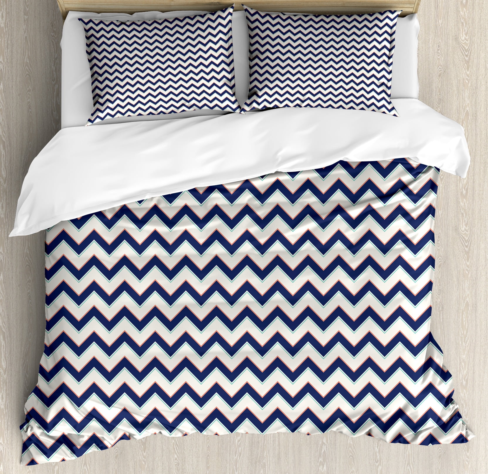 Zig Zag Duvet Cover Set, Geometric Retro Pattern with Funk Art Effects Featured Details Graphic ...
