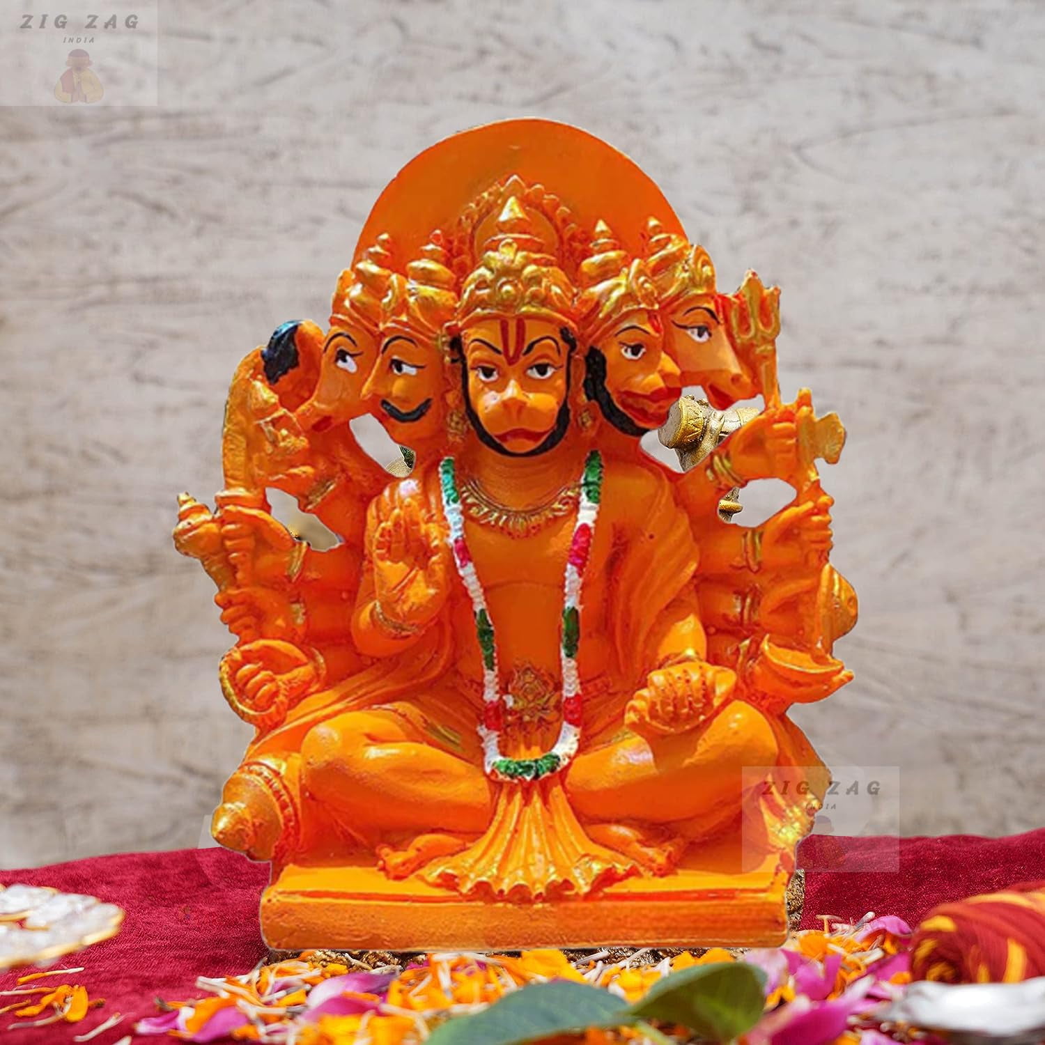 Zig Zag Lord Panchmukhi Hanuman ji Murti/Statue Orange Sankat Mochan ...