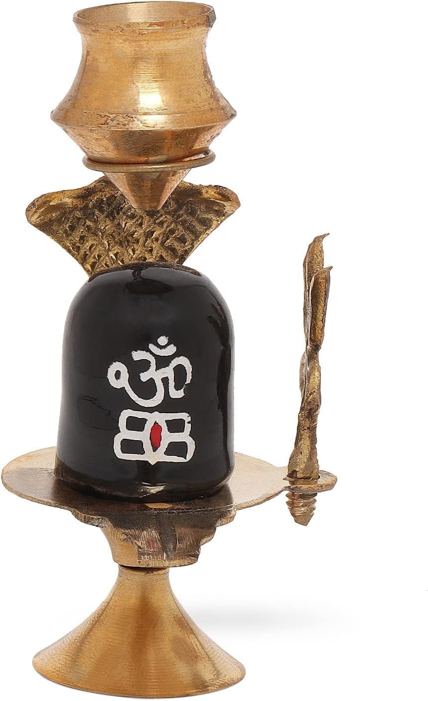 Zig Zag Shiva Shivling with Shesnag, Trishul & Brass Matki for Pooja ...