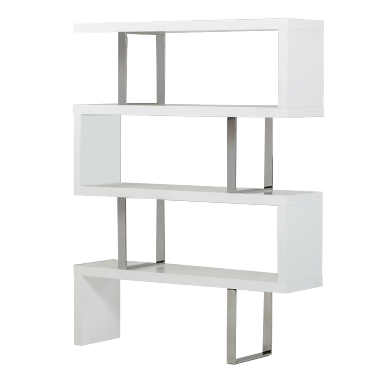 Zig Zag Wooden Frame Shelf Unit with Metal Braces Support, White and ...