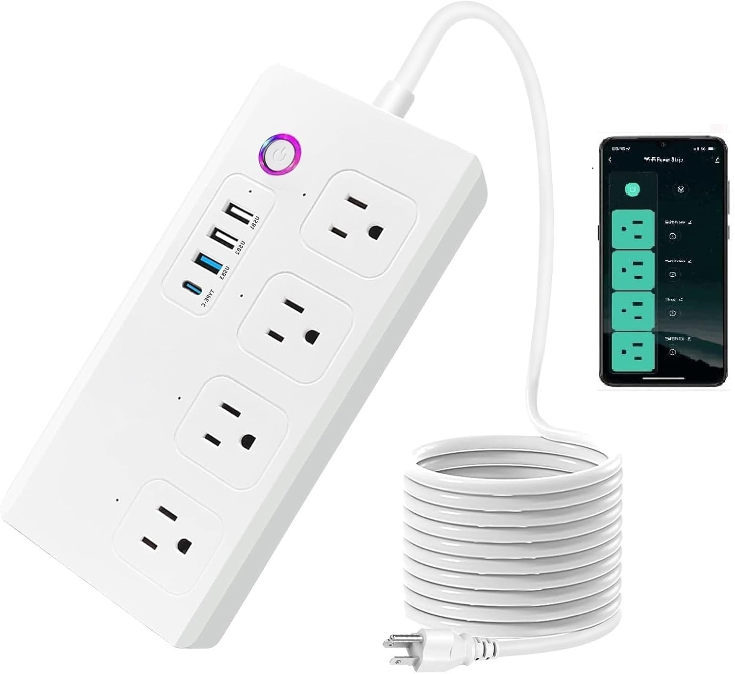ZigBee Power Strips Surge Protector, USB C Power Strip 20W, Tuya/Smart Life APP/Timer, 4 ...