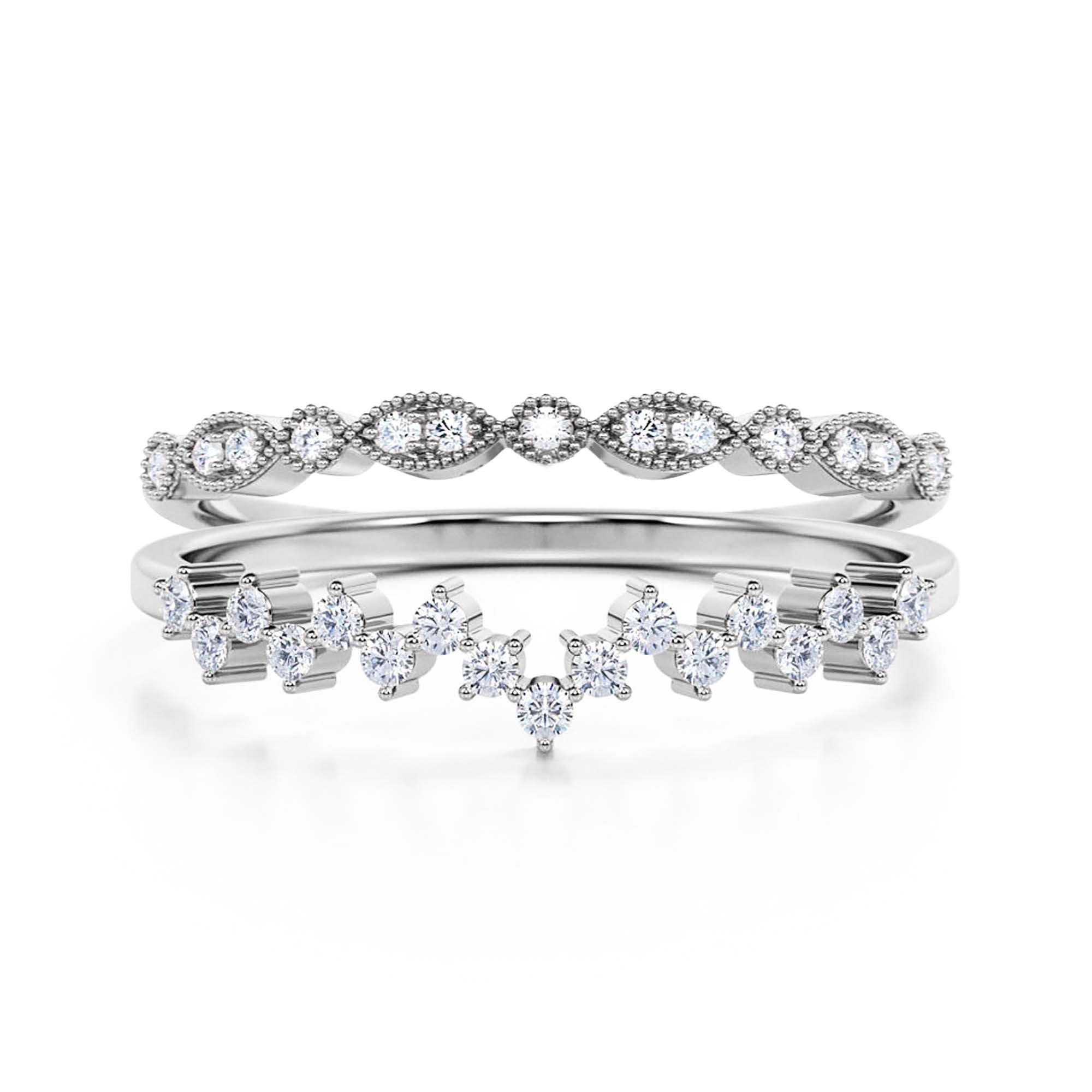 ZigZag Design 0.65 Carat Milgrain Diamond Moissanite Engagement Ring ...