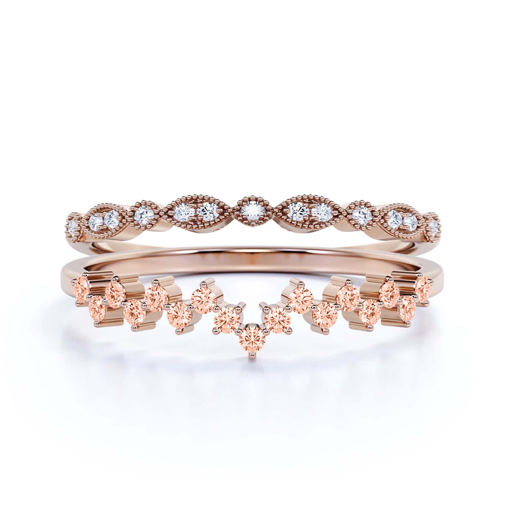 ZigZag Design 0.65 Carat Milgrain Morganite And Diamond Moissanite ...