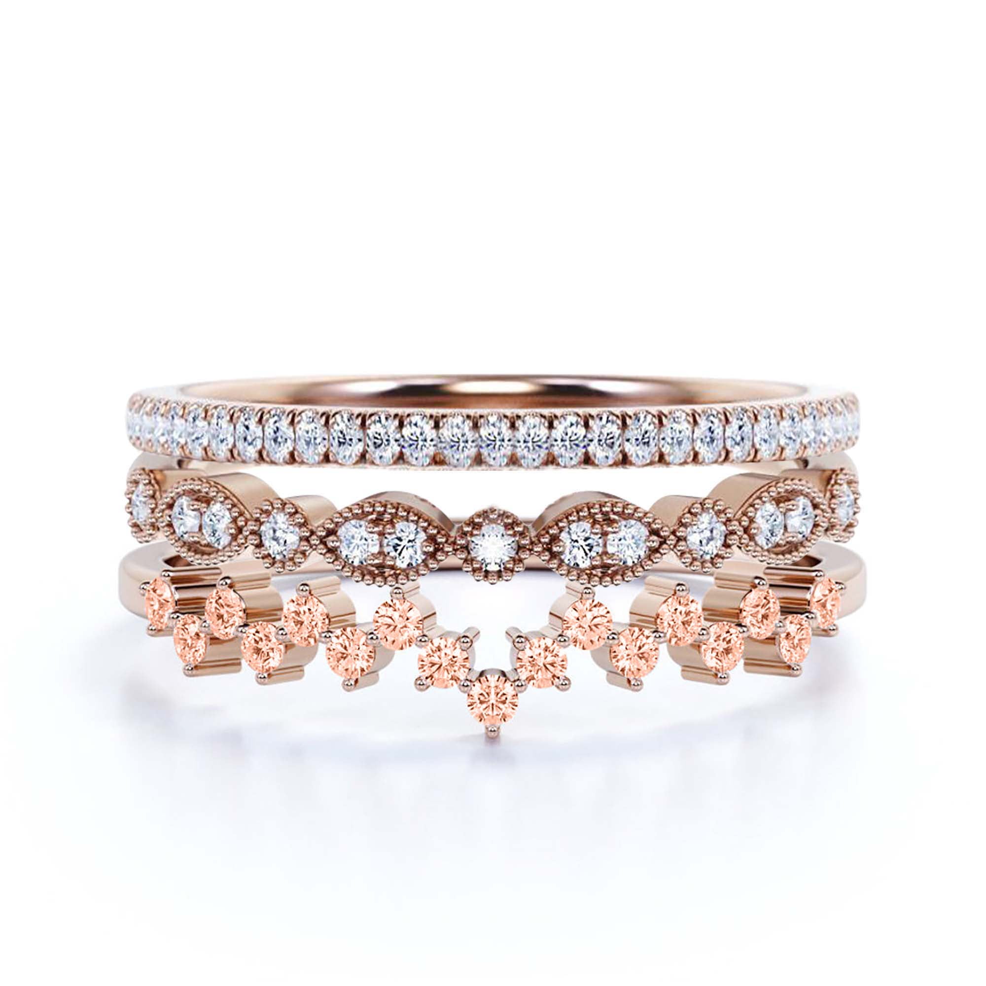 ZigZag Design 1.15 Carat Morganite And Diamond Moissanite Engagement Ring Wedding Band in 925 ...