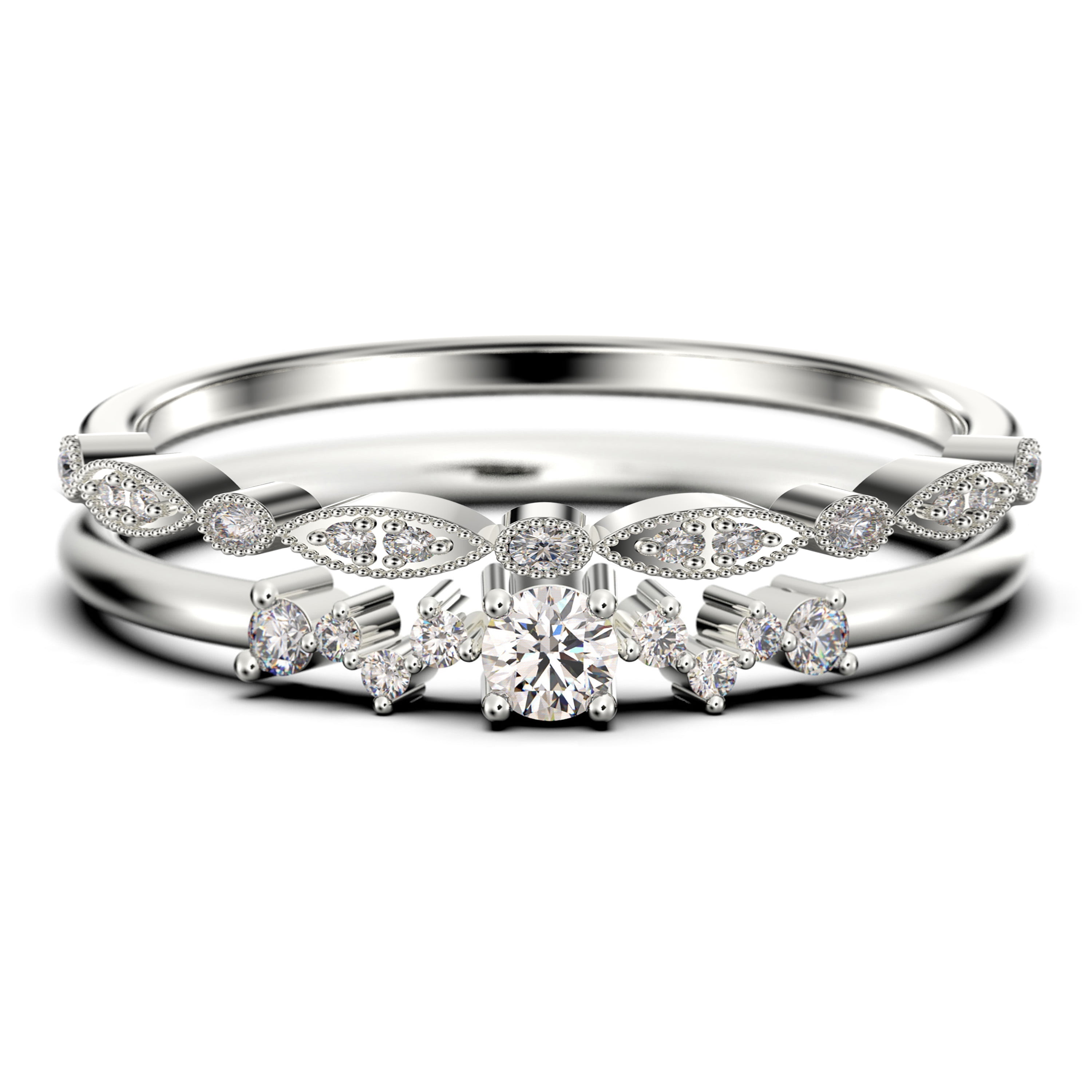 ZigZag Style 1.10 Carat Round Cut Diamond Moissanite Unique Style Engagement Ring, Slim Ring ...