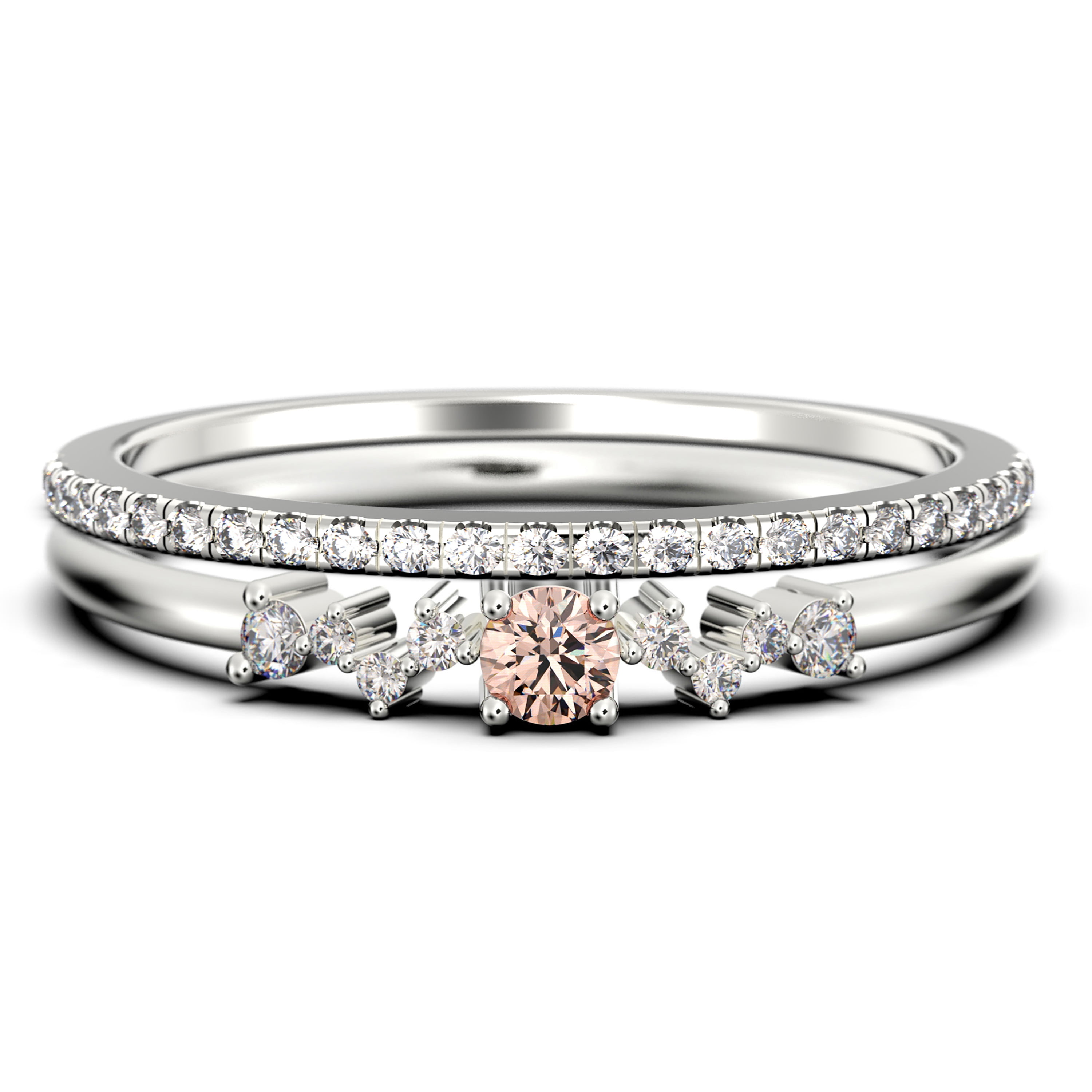 ZigZag Style 1.10 Carat Round Cut Morganite And Diamond Moissanite ...