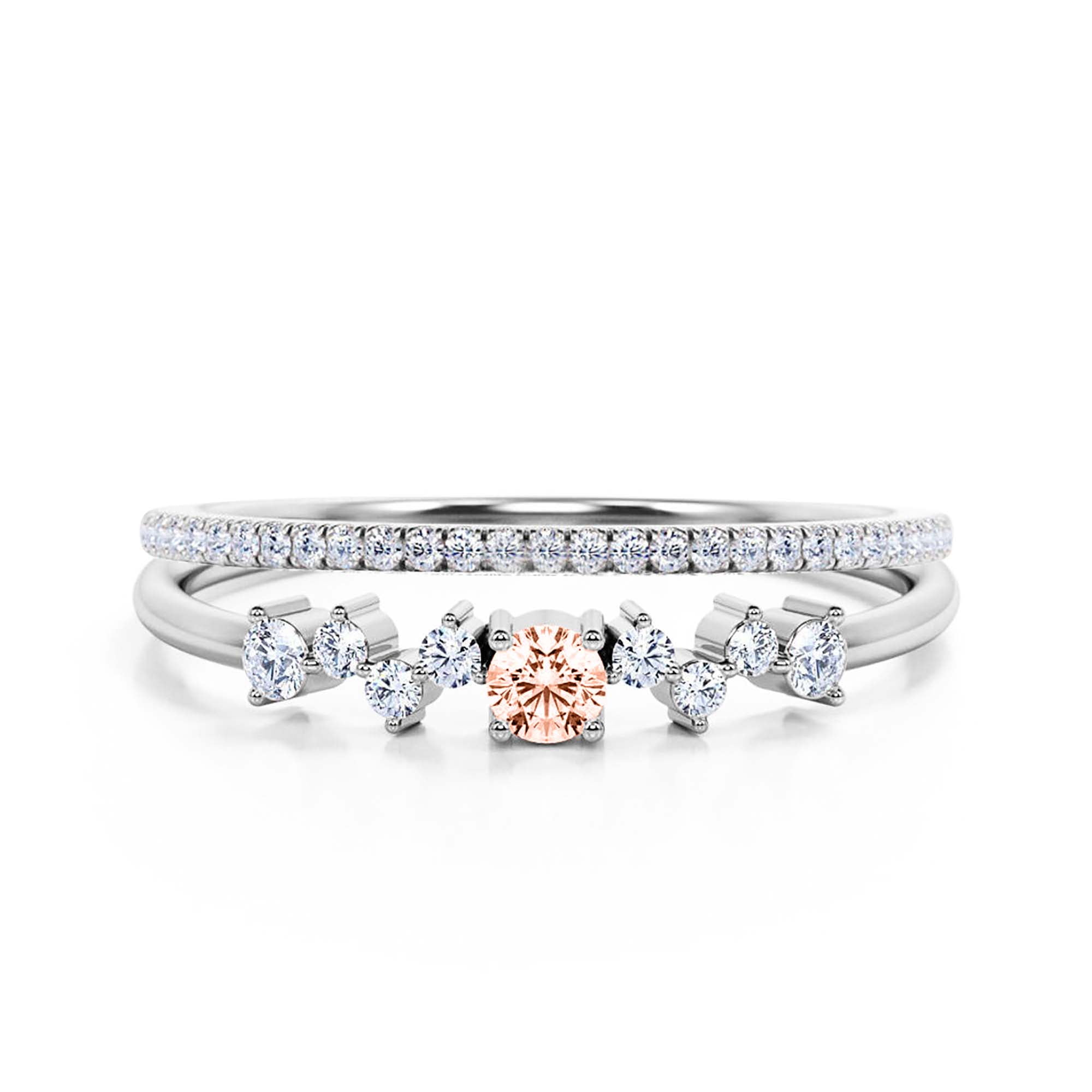 ZigZag Style 1.10 Carat Round Cut Morganite And Diamond Moissanite ...