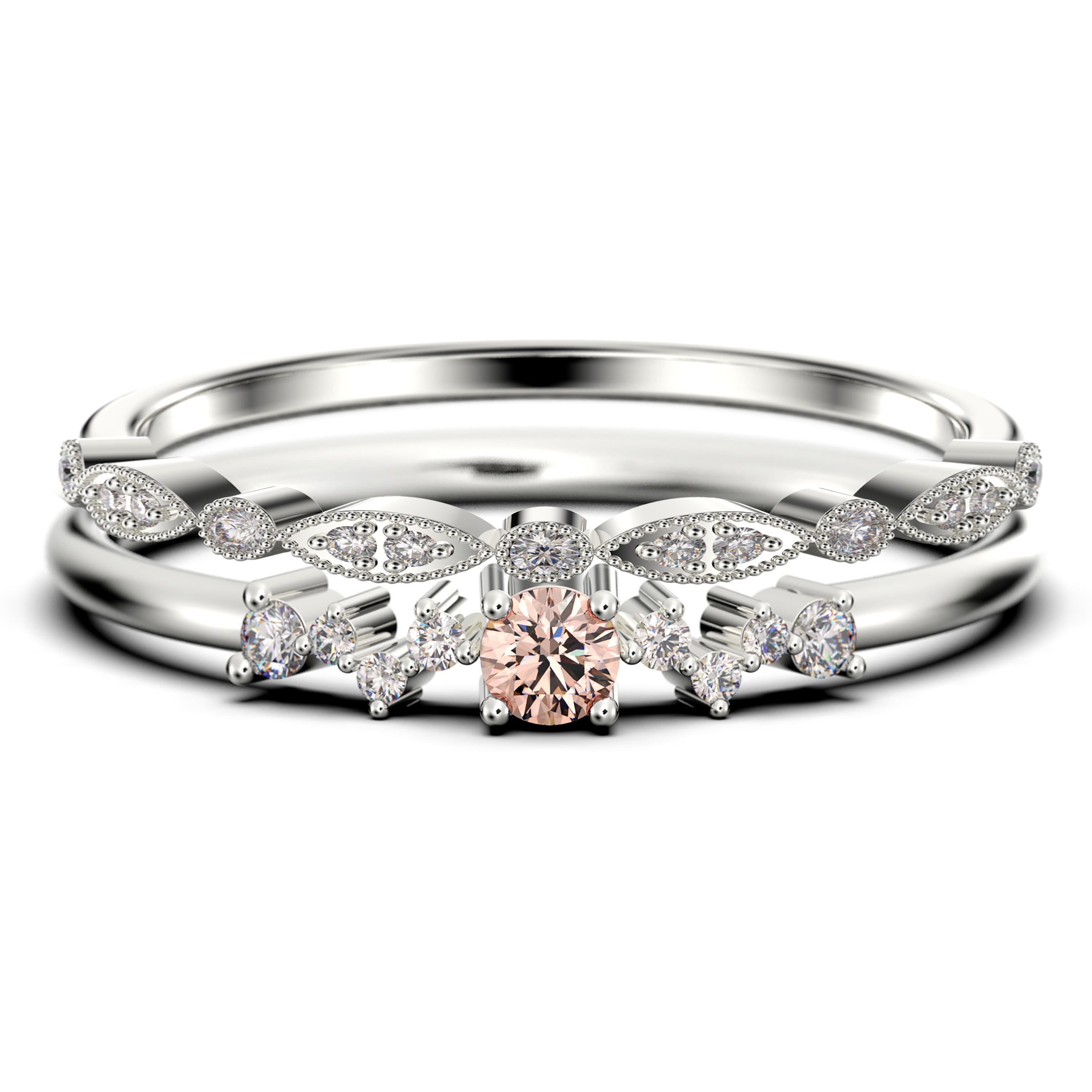 ZigZag Style 1.10 Carat Round Cut Morganite And Diamond Moissanite ...