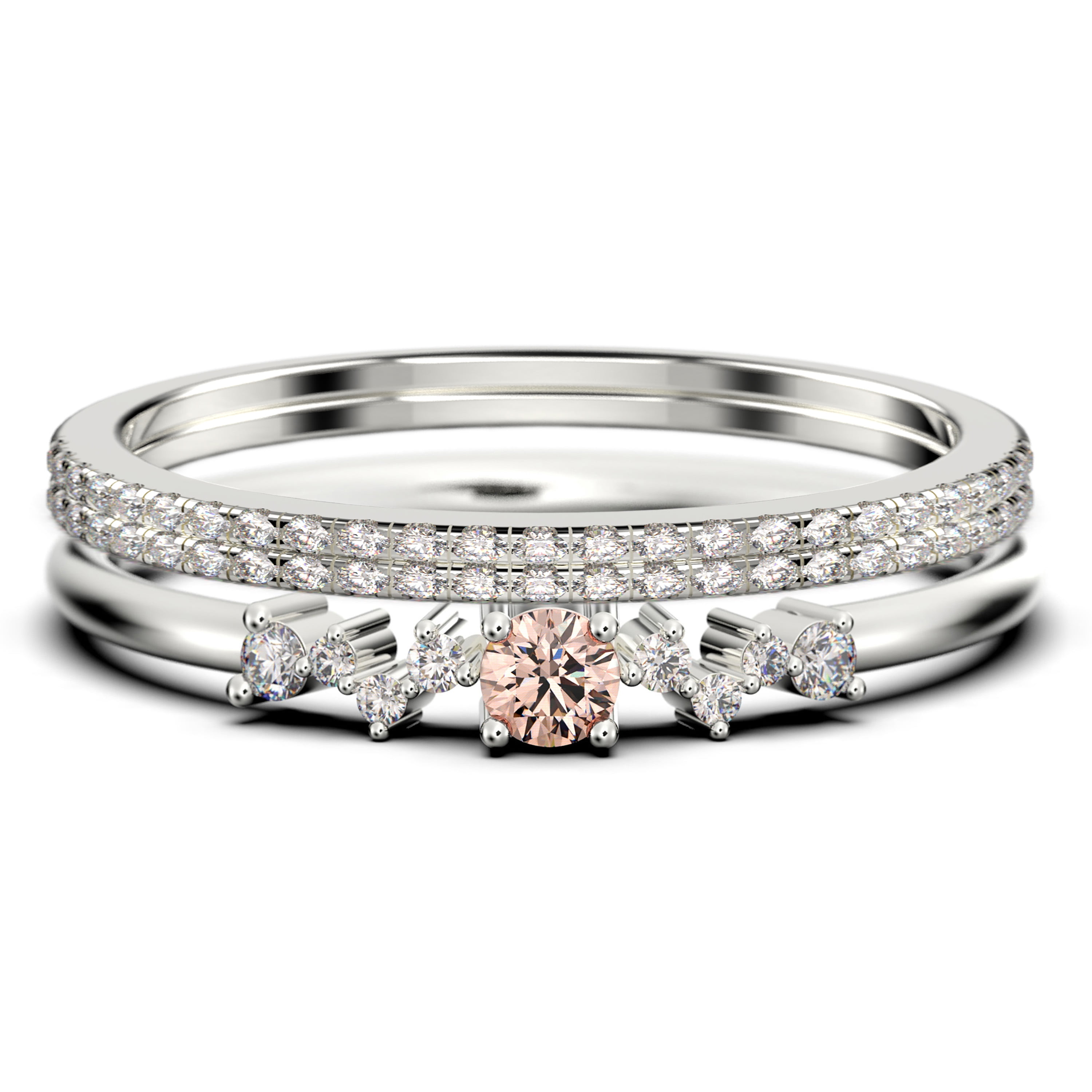 ZigZag Style 1.60 Carat Round Cut Morganite And Diamond Moissanite ...