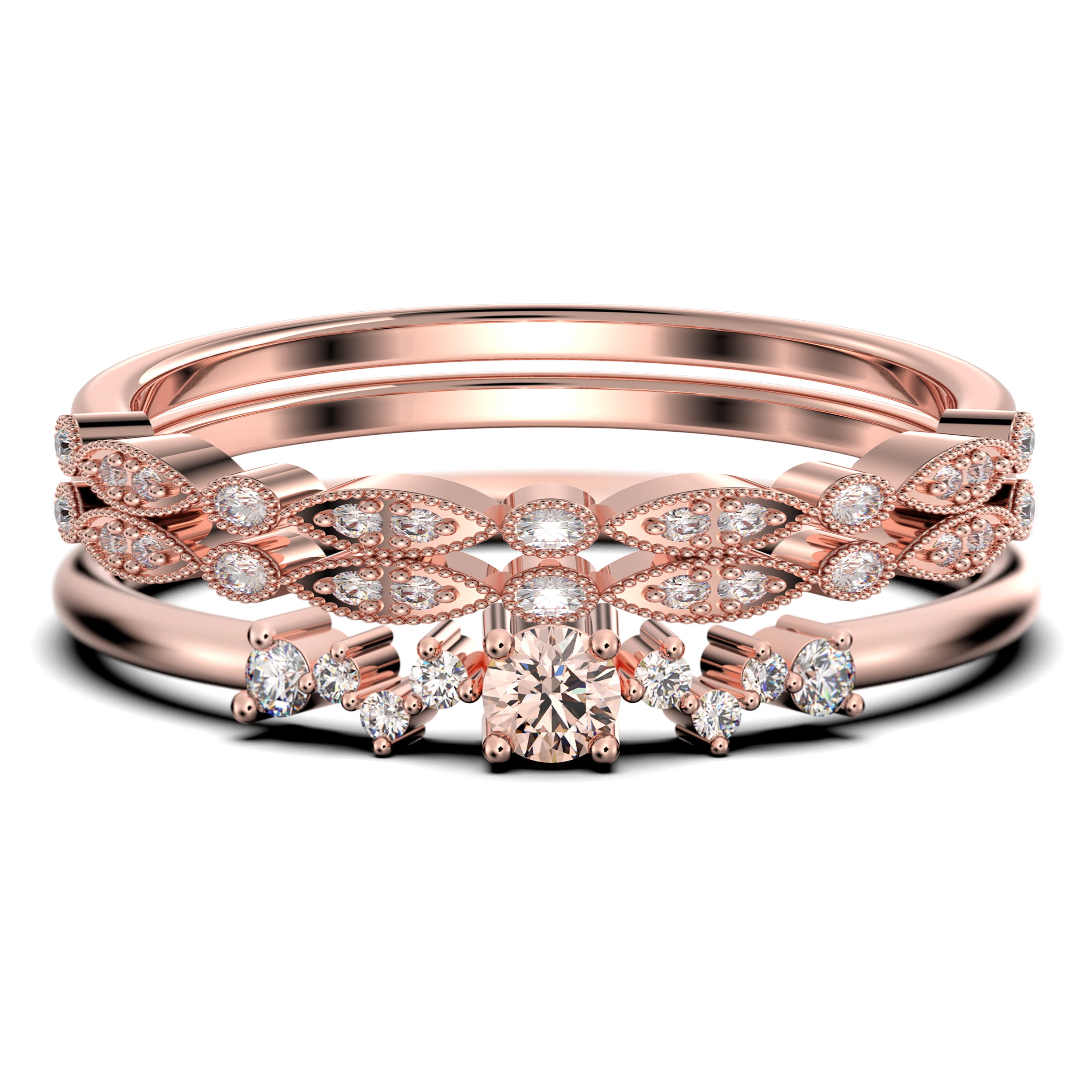 ZigZag Style 1.60 Carat Round Cut Morganite And Diamond Moissanite ...