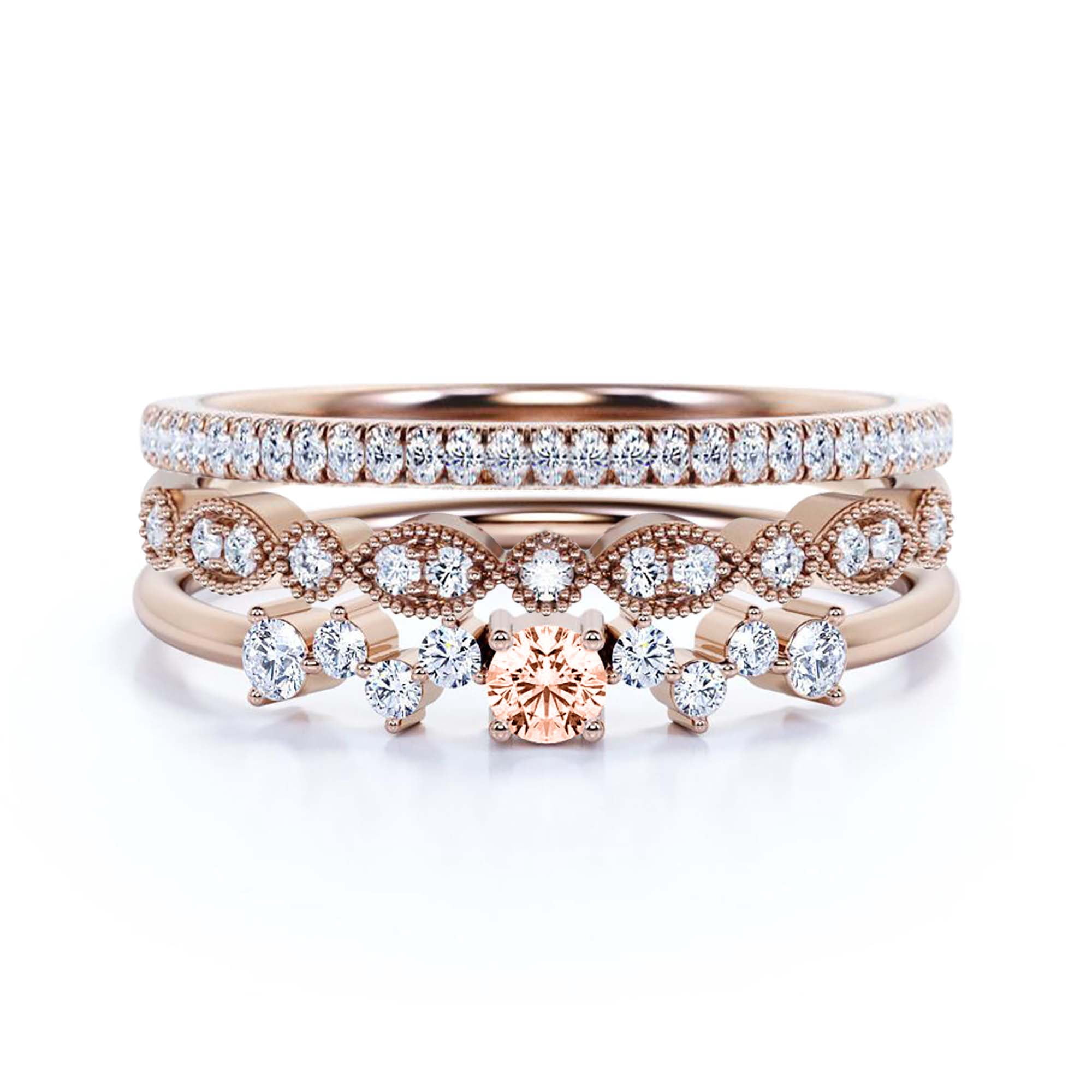 ZigZag Style 1.60 Carat Round Cut Morganite And Diamond Moissanite ...