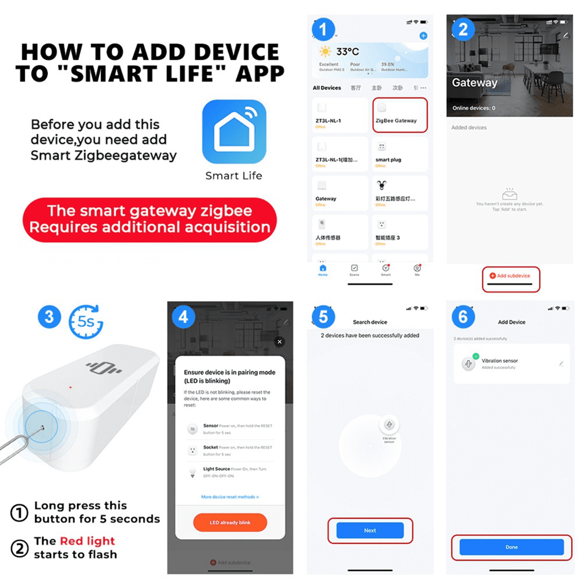Zigbee Smart Vibration Sensor Detection Tuya Smart Life App