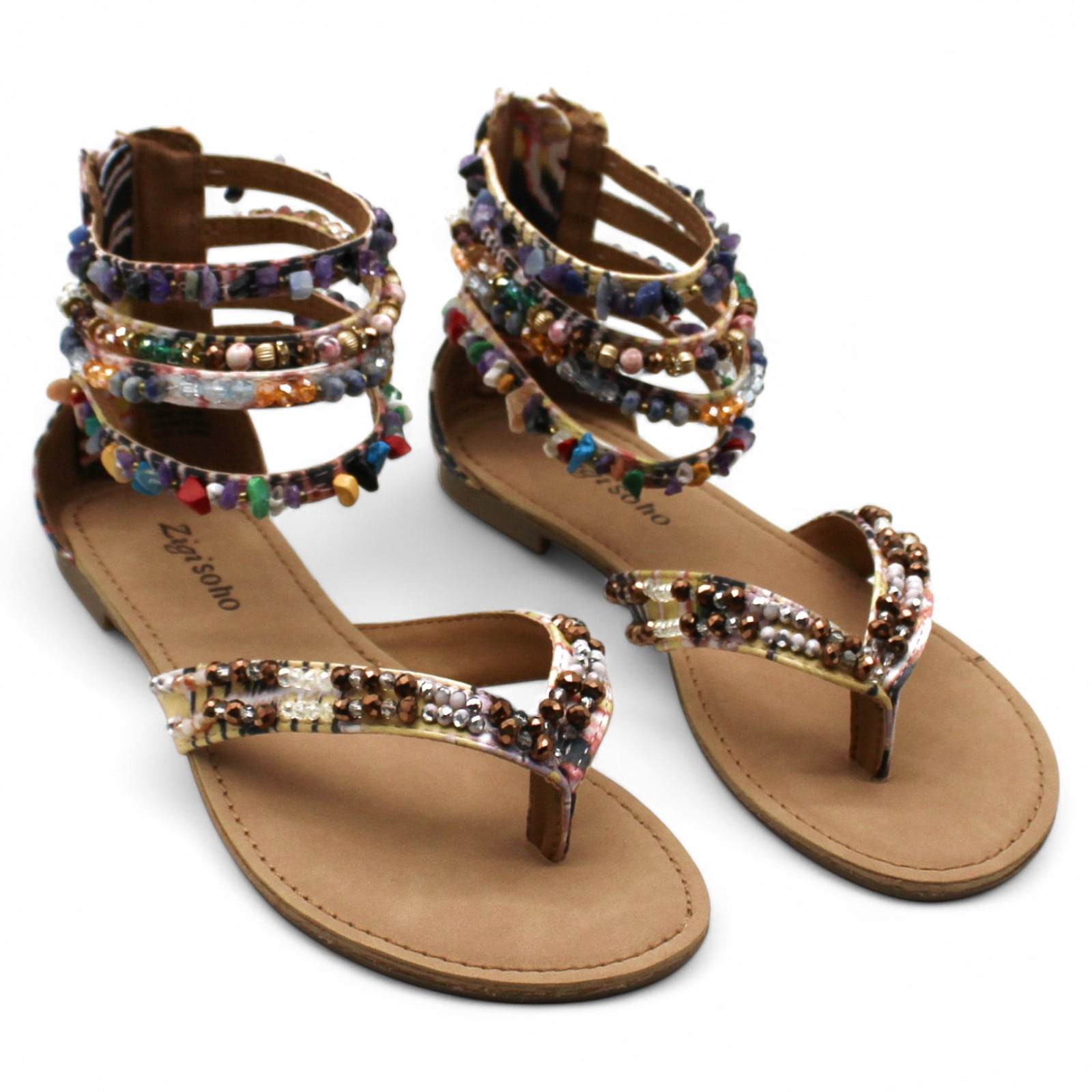 Zigi Soho Tan Beaded Gladiator Sandals - Walmart.com