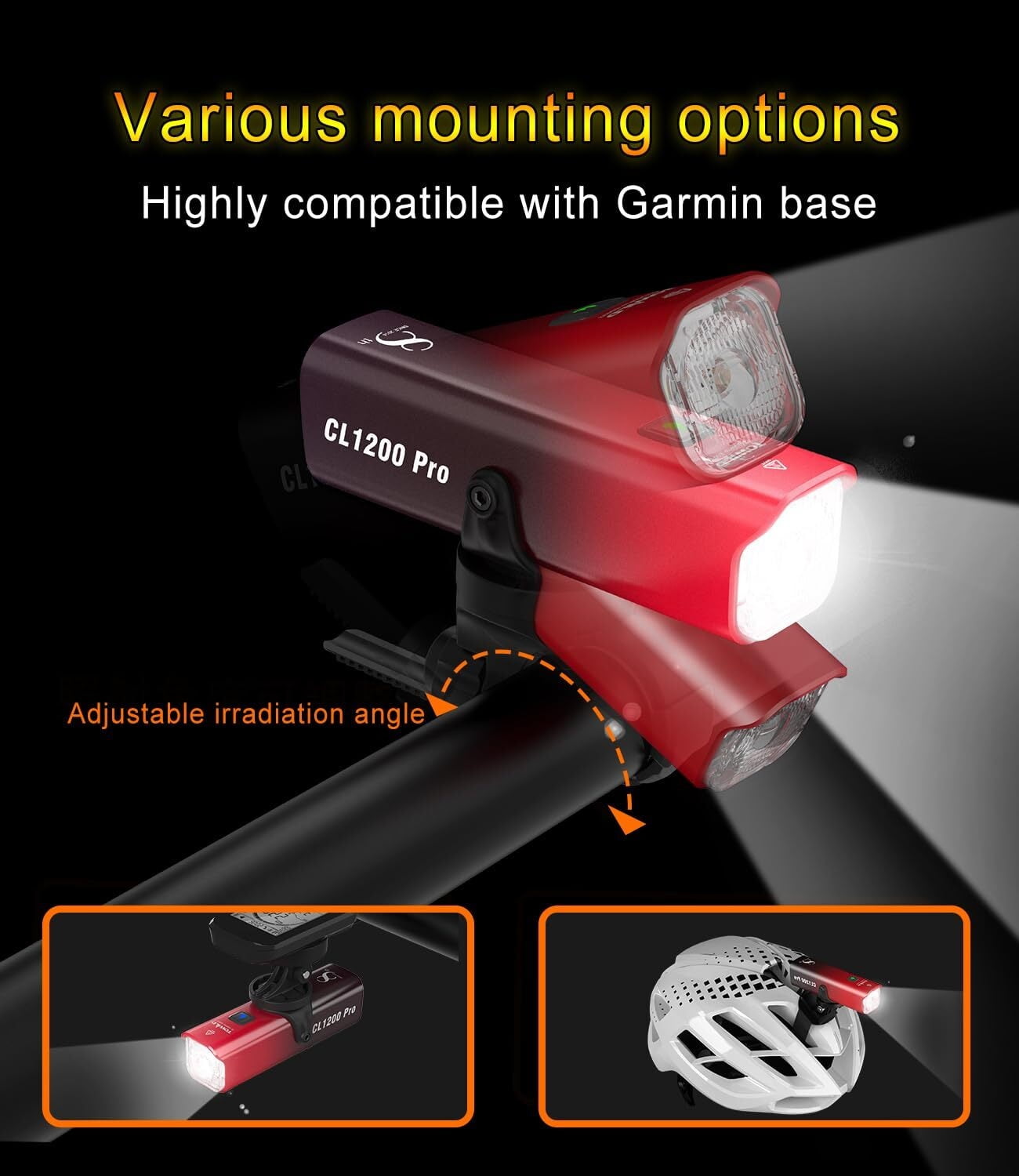 Zihao CL1200 Bike Lights for Night Riding,Compatible with Garmin/1200 Lumen Bright Bike ...