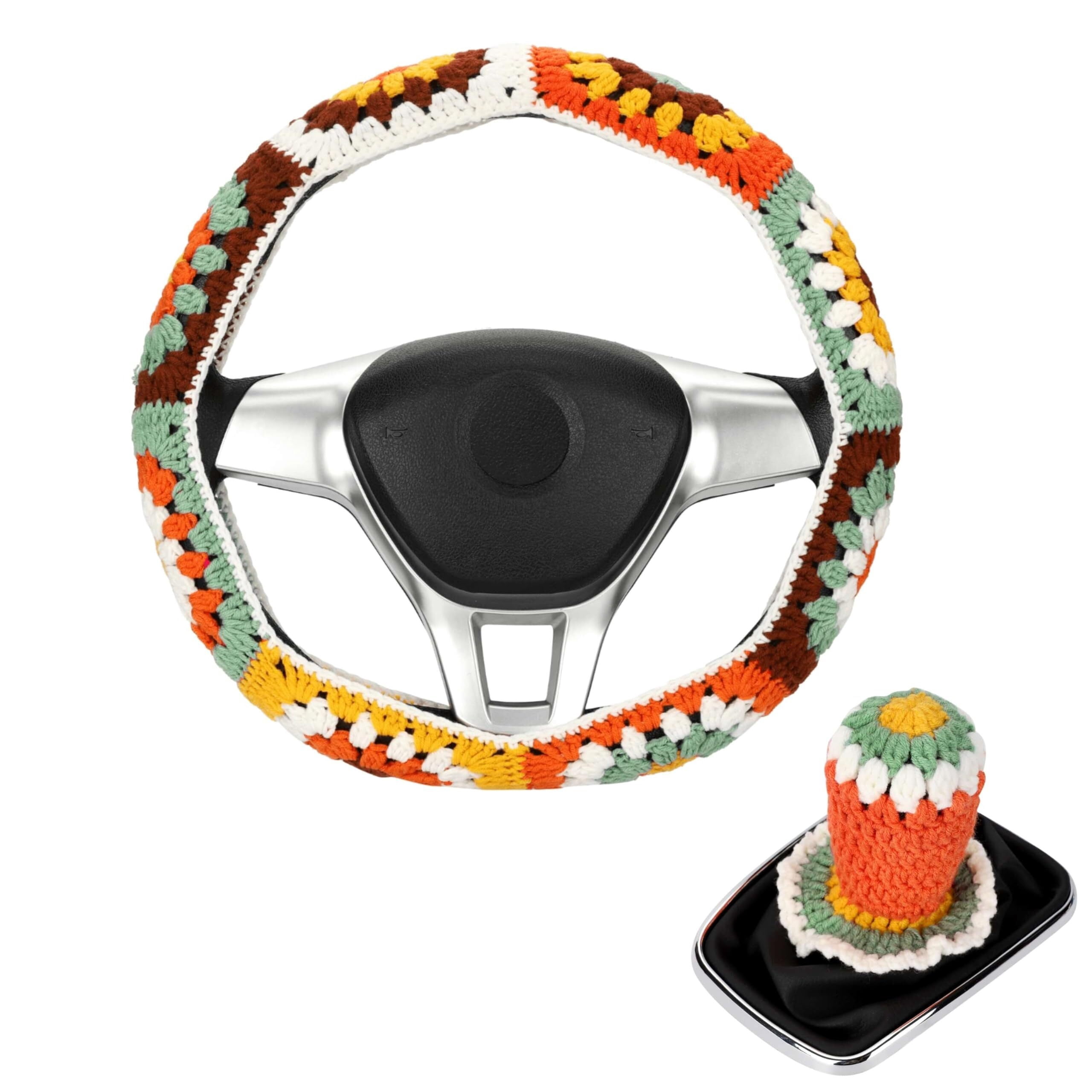 Zihao Crochet Steering Wheel Cover Set,Cute Car Steering Wheel Cover ...