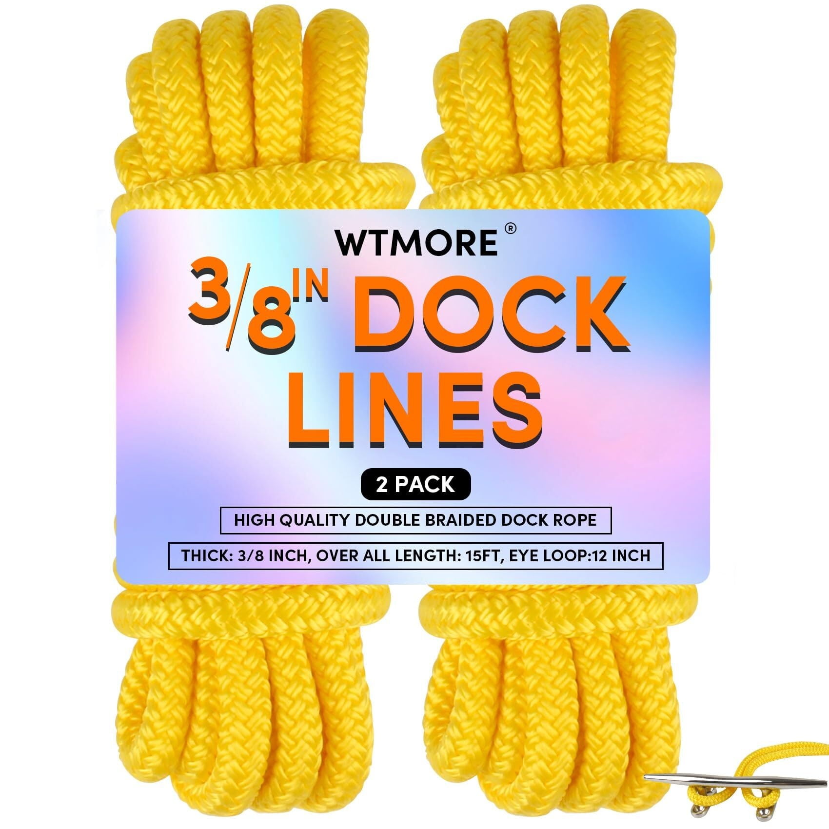 Zihao Dock Lines Boat Ropes for Docking 3/8" x15' Double Braided ...