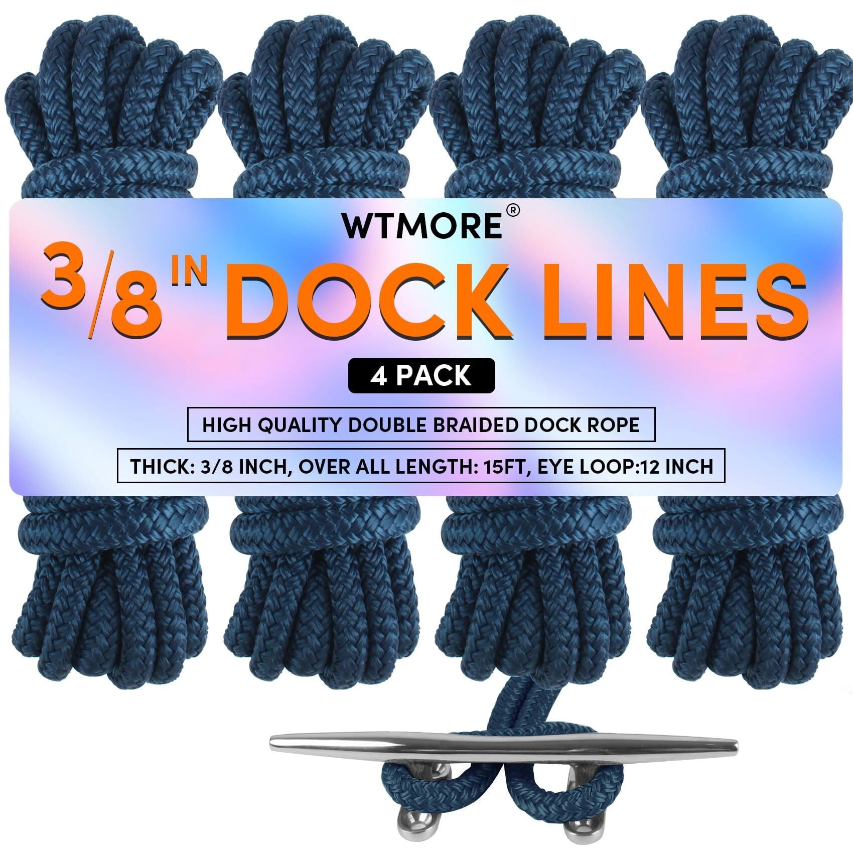Zihao Dock Lines Boat Ropes for Docking 3/8" x15' Double Braided ...