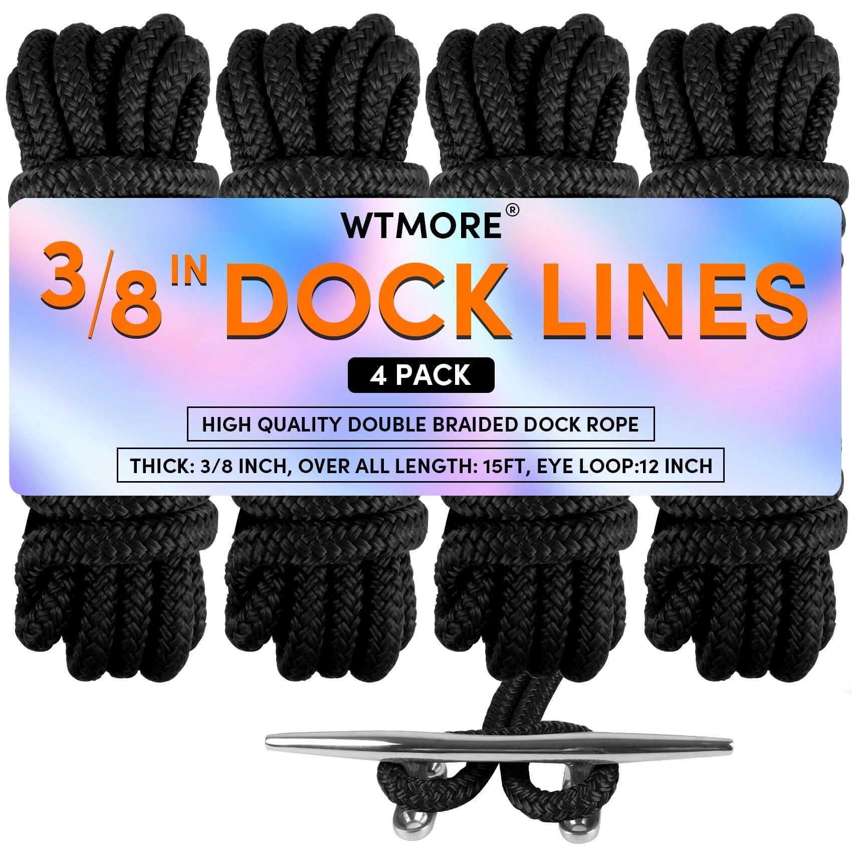 Zihao Dock Lines Boat Ropes for Docking 3/8" x15' Double Braided ...