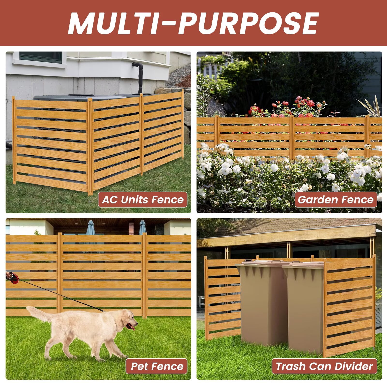 Zikebtuy 48in W x 48in H Air Conditioner Fence, 2 Panels Outdoor Wooden ...