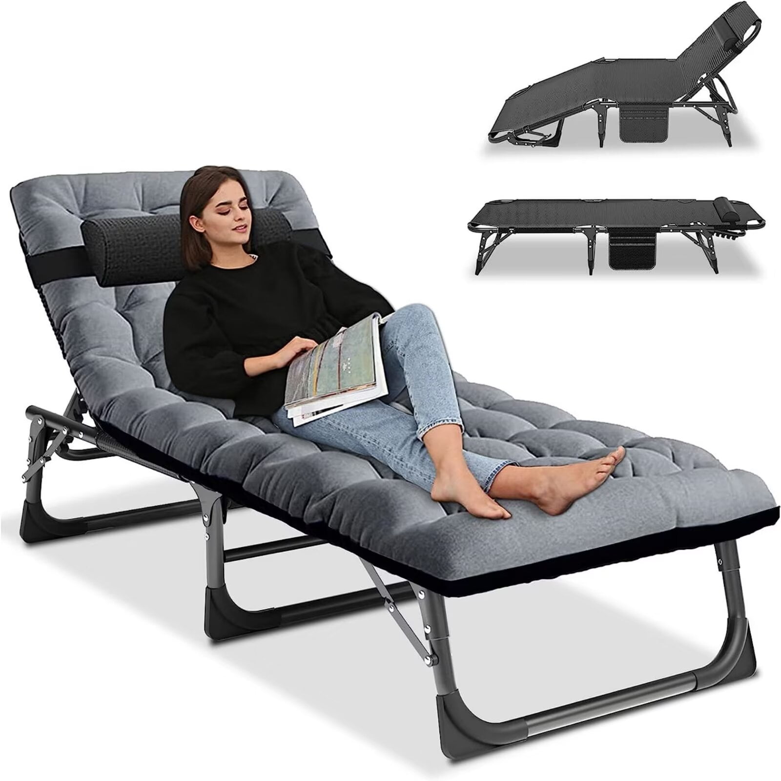 Zikebtuy 75 '' Folding Camping Cot with Pillow & Cushion, Adjustable 5 ...