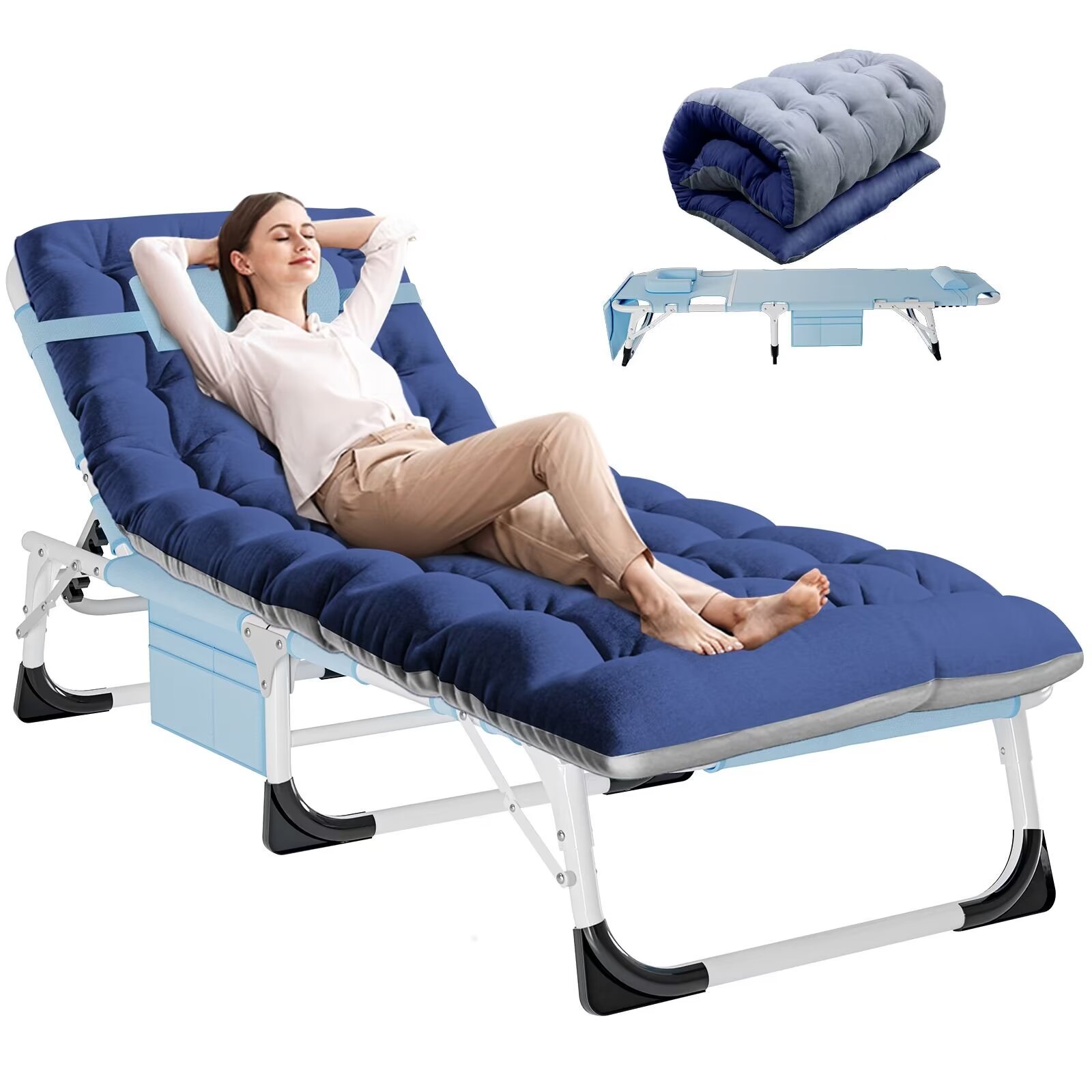 Zikebtuy 75 '' Folding Camping Cot with Pillow & Cushion, Adjustable 5 ...