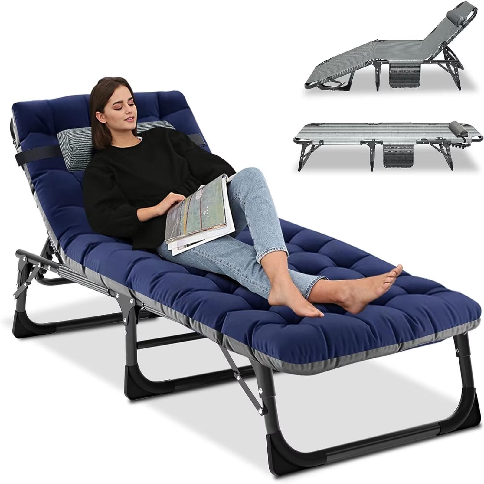 Zikebtuy 75 '' Folding Camping Cot with Pillow & Cushion, Adjustable 5 ...